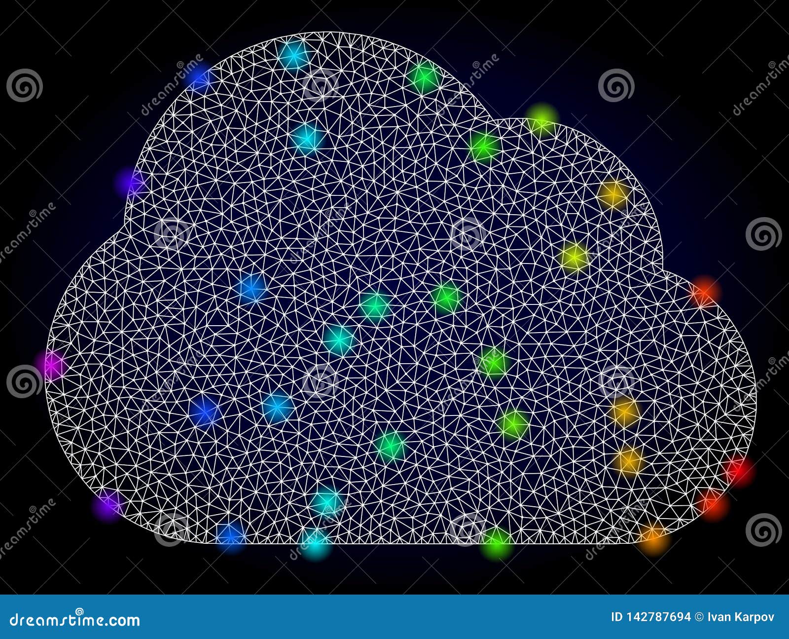 Vector 2D Mesh Cloud with Spectrum Colored Light Spots Stock Vector ...