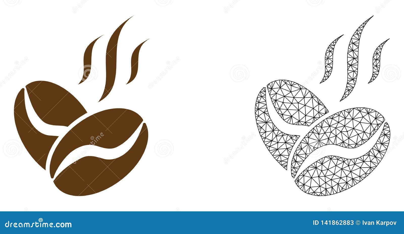 Vector 2D Mesh Coffee Beans Aroma and Flat Icon Stock Vector ...