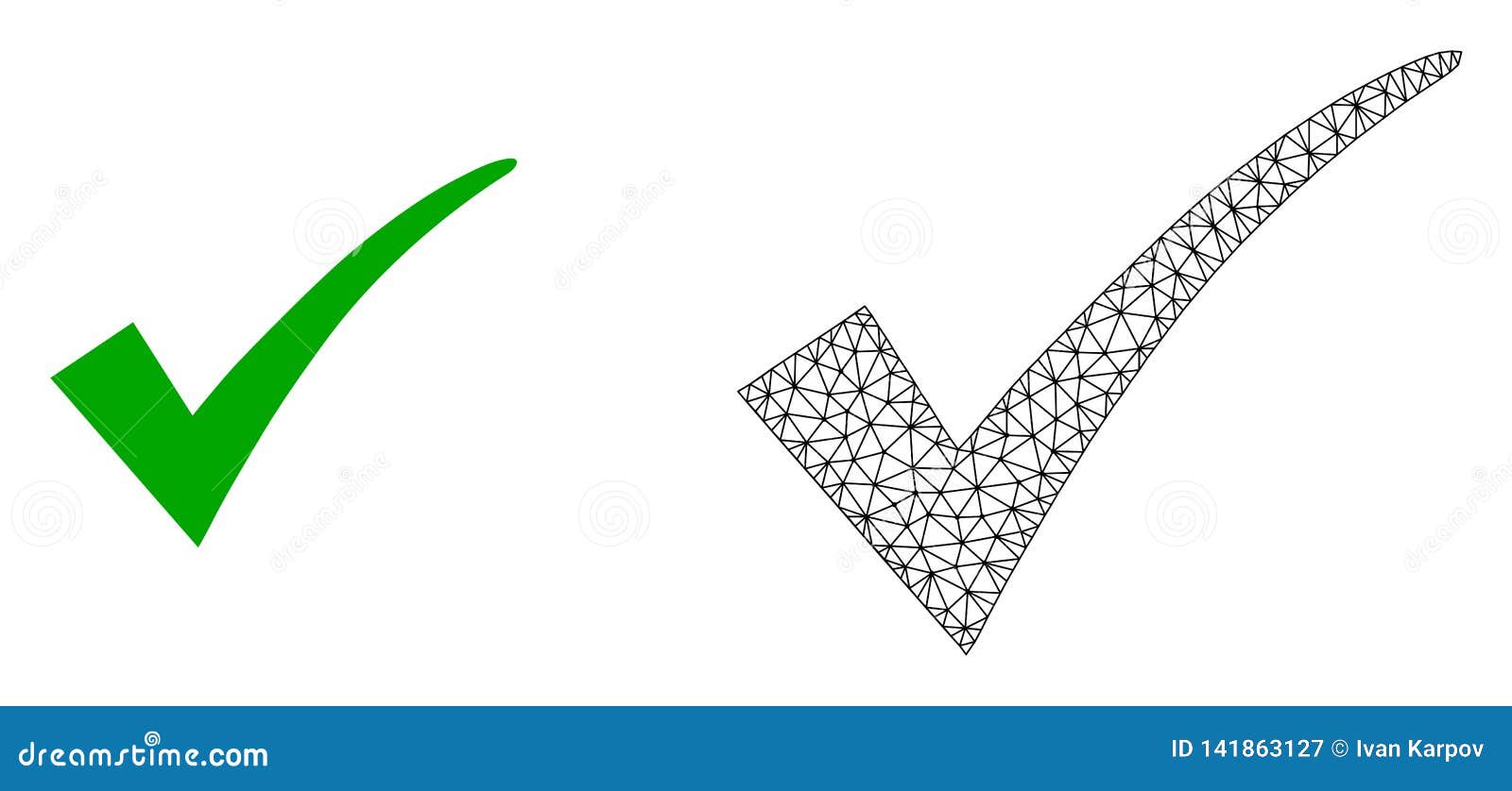 Vector 2D Mesh Confirm Tick and Flat Icon Stock Vector - Illustration ...