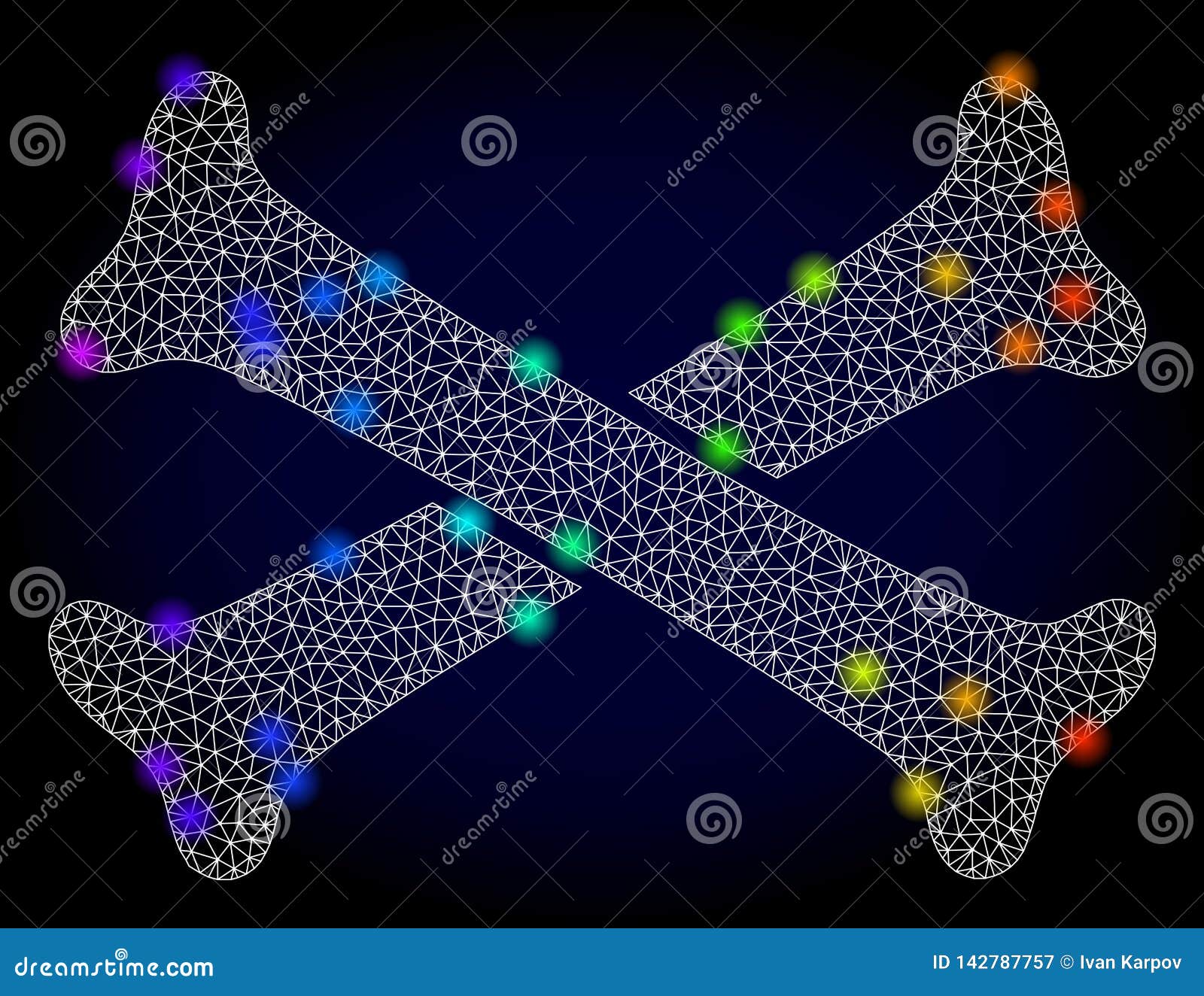 Vector 2D Mesh Crossing Bones with Spectrum Colored Light Spots Stock ...