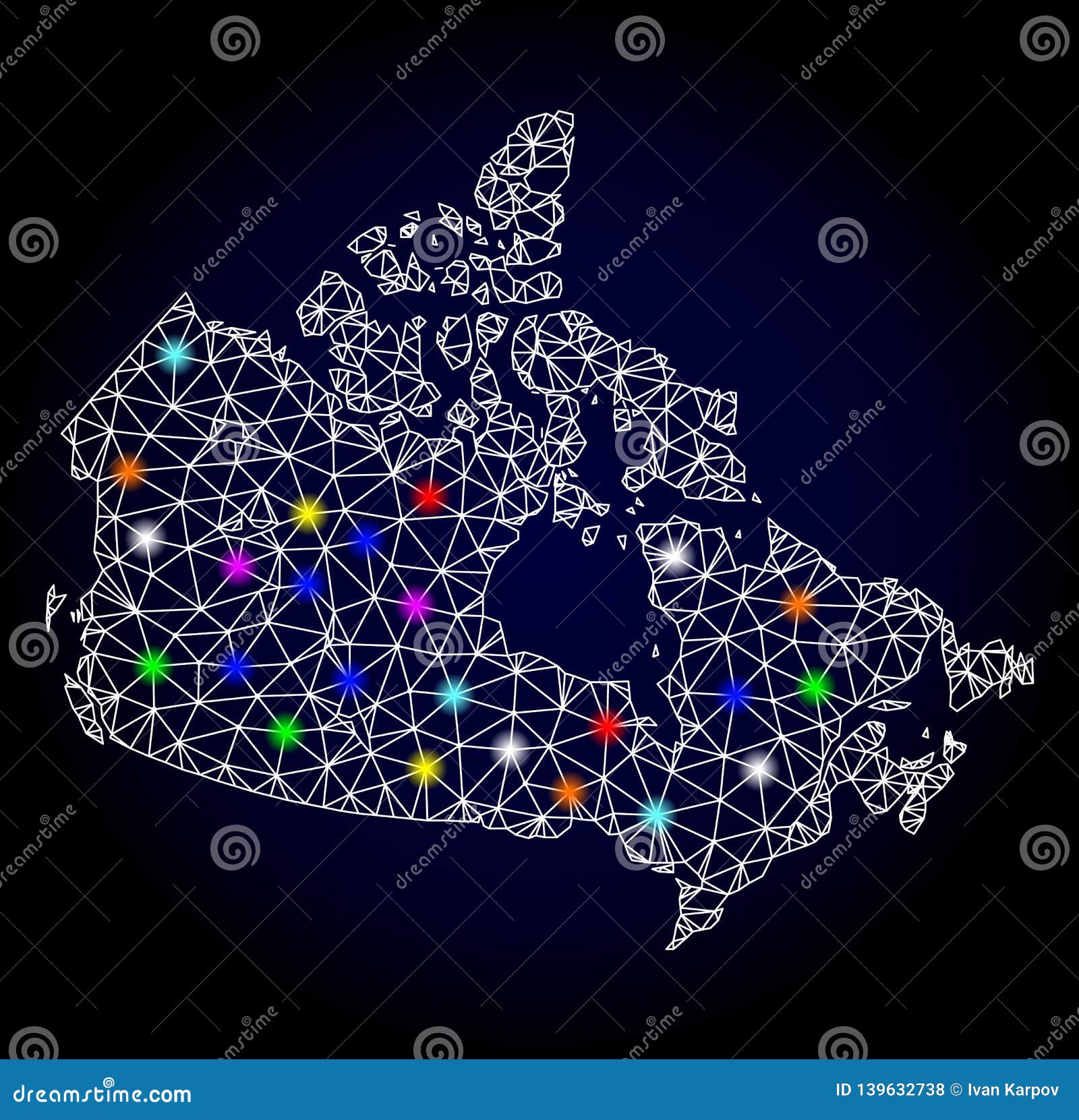 Vector 2D Mesh Map of Canada with Glare Spots for Christmas Stock ...