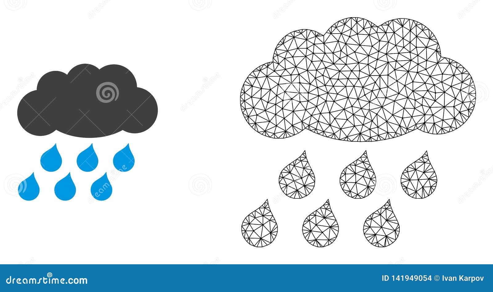 Vector 2D Mesh Rain Cloud and Flat Icon Stock Vector - Illustration of ...