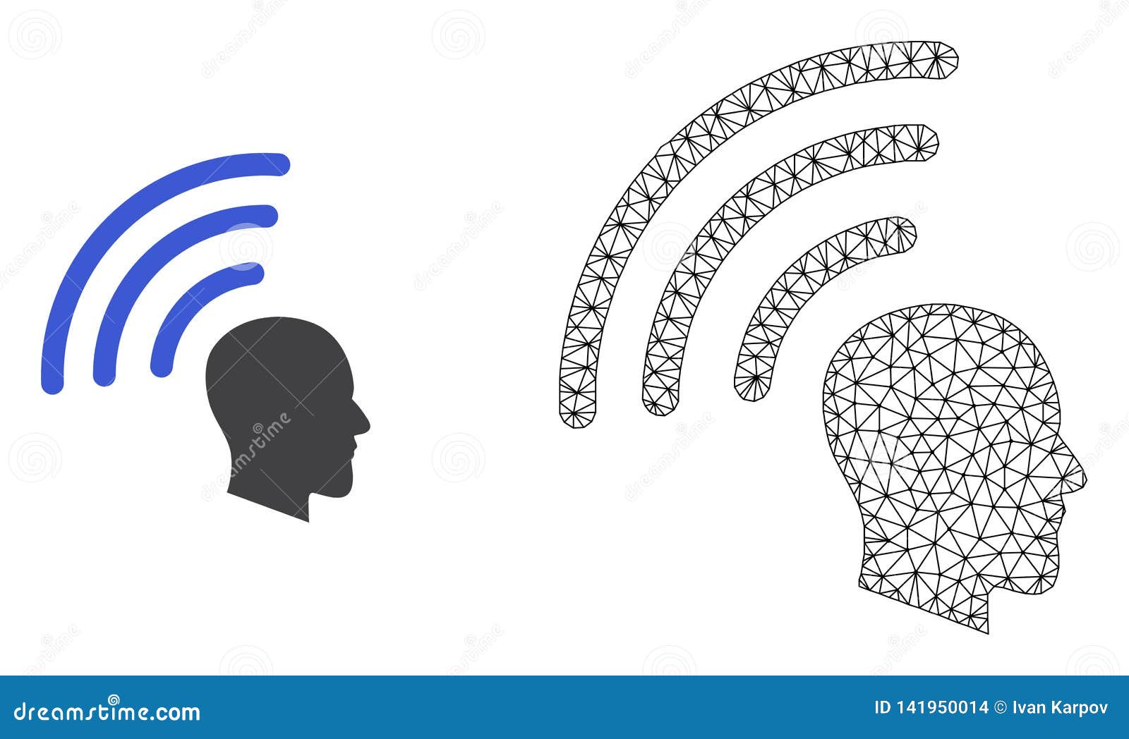 Vector 2D Mesh Telepathy Waves and Flat Icon Stock Vector ...