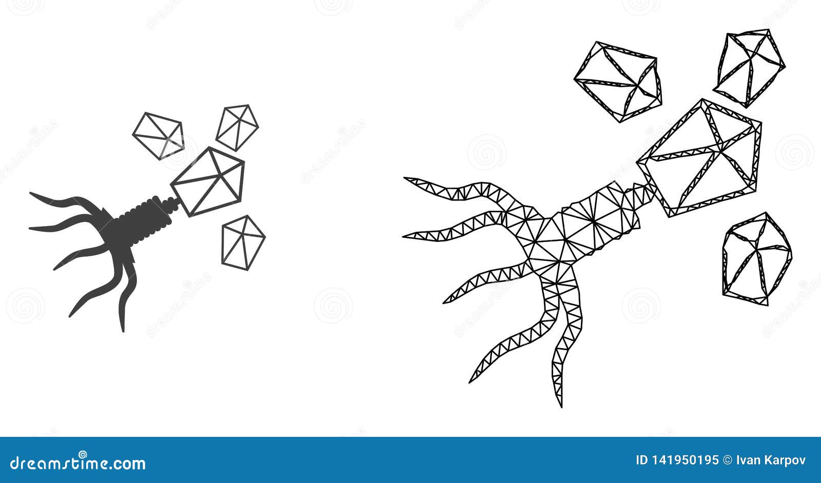 Vector 2D Mesh Virus Replication and Flat Icon Stock Vector ...
