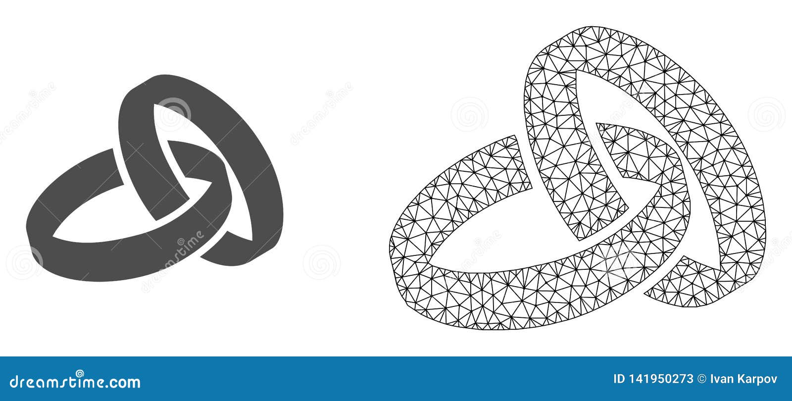 Vector 2D Mesh Wedding Rings and Flat Icon Stock Vector - Illustration ...