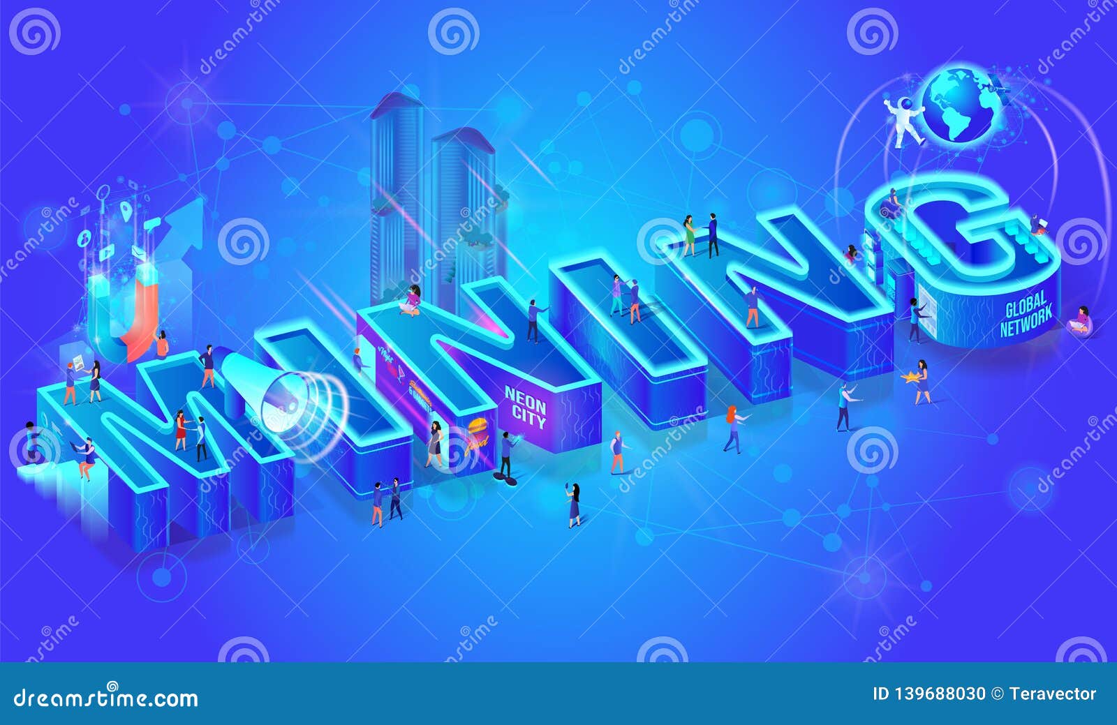 Neon Mining Pickaxe Mattock Pick Axe In Hand Red Color Vector ...