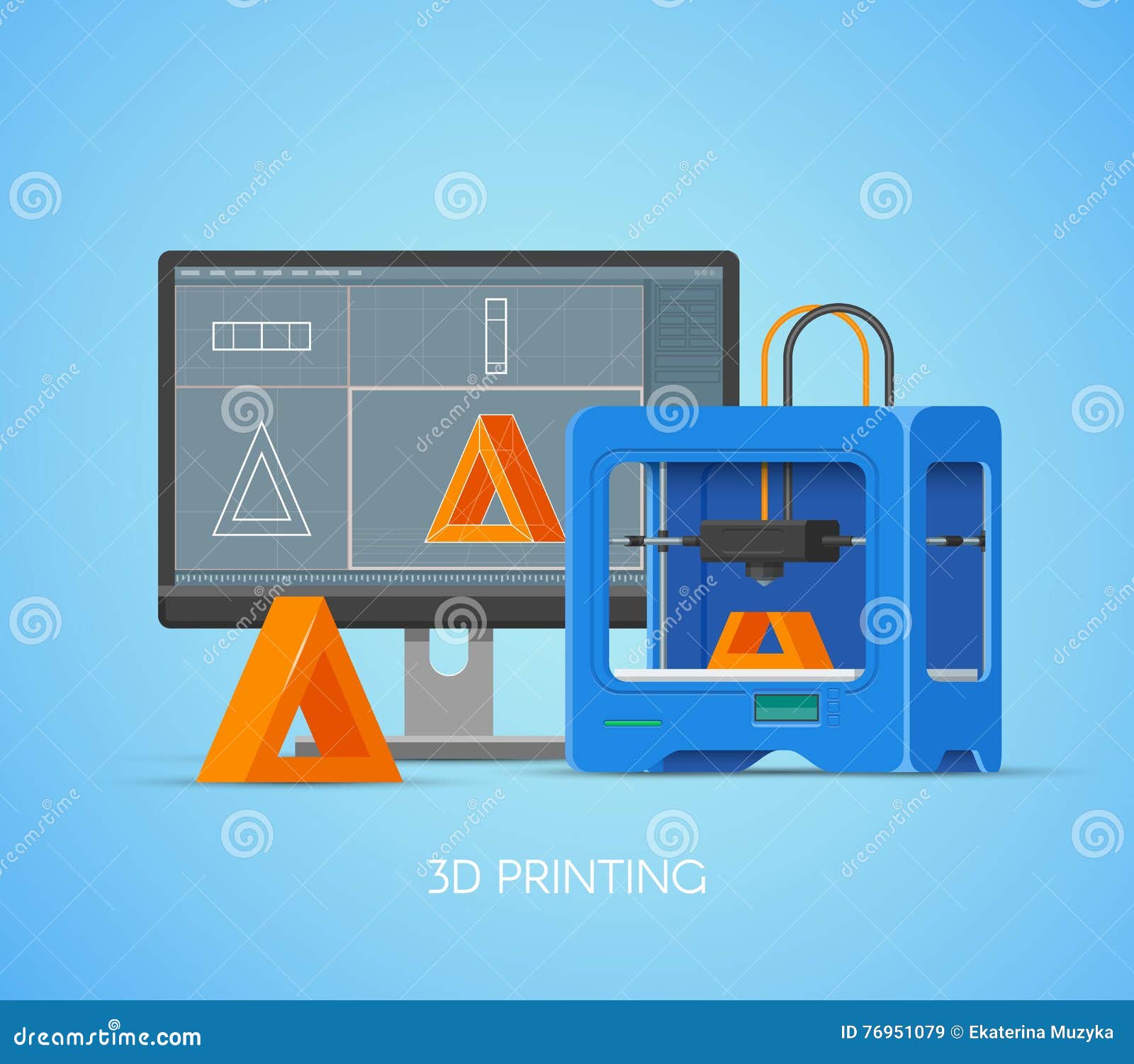 Vector 3D Printing Concept Poster in Flat Style. Design Elements and ...