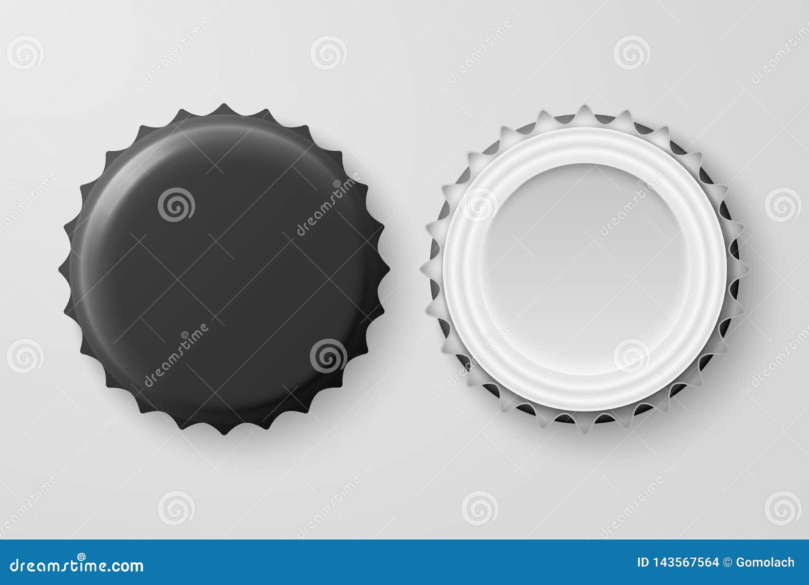 Vector 3d Realistic Black Blank Beer Bottle Cap Set Closeup Isolated on ...