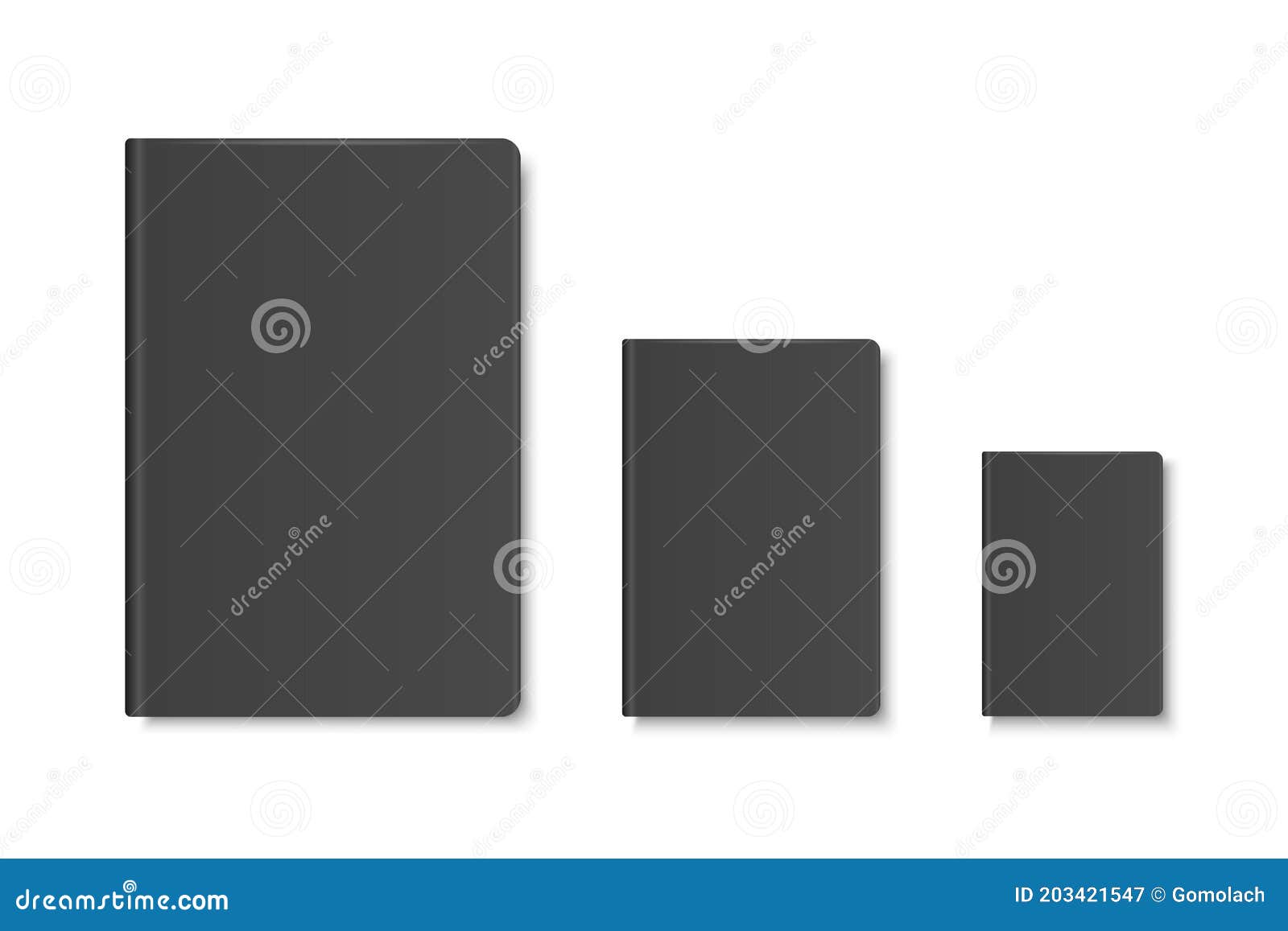 Vector 3d Realistic Black Closed Blank Paper Notebook, Diary, Book Set ...
