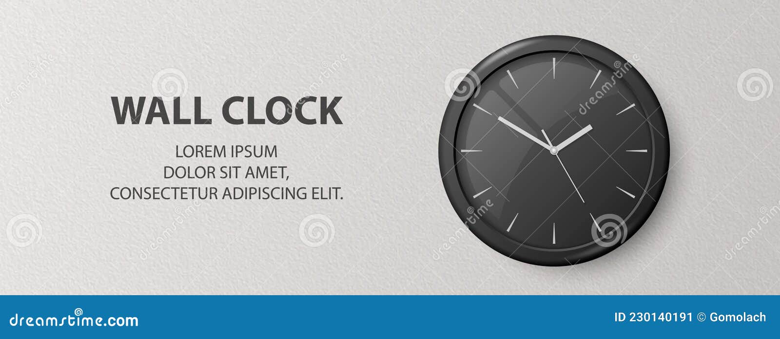 Vector 3d Realistic Black Wall Office Clock on Textured White Wall ...