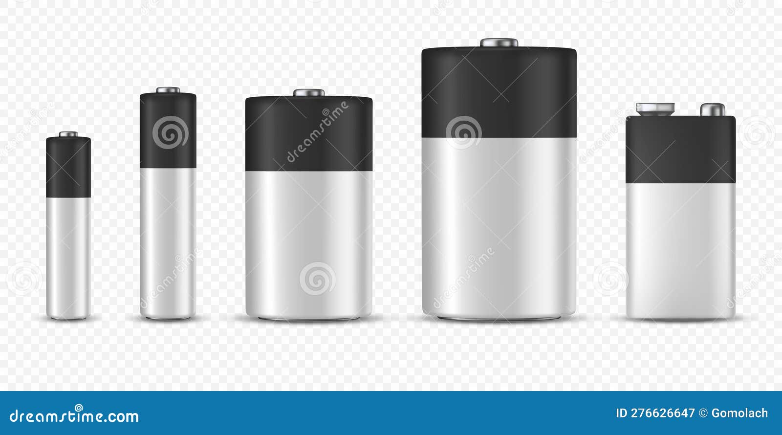 Vector 3d Realistic Black and White Alkaline Battery Icon Set Closeup ...