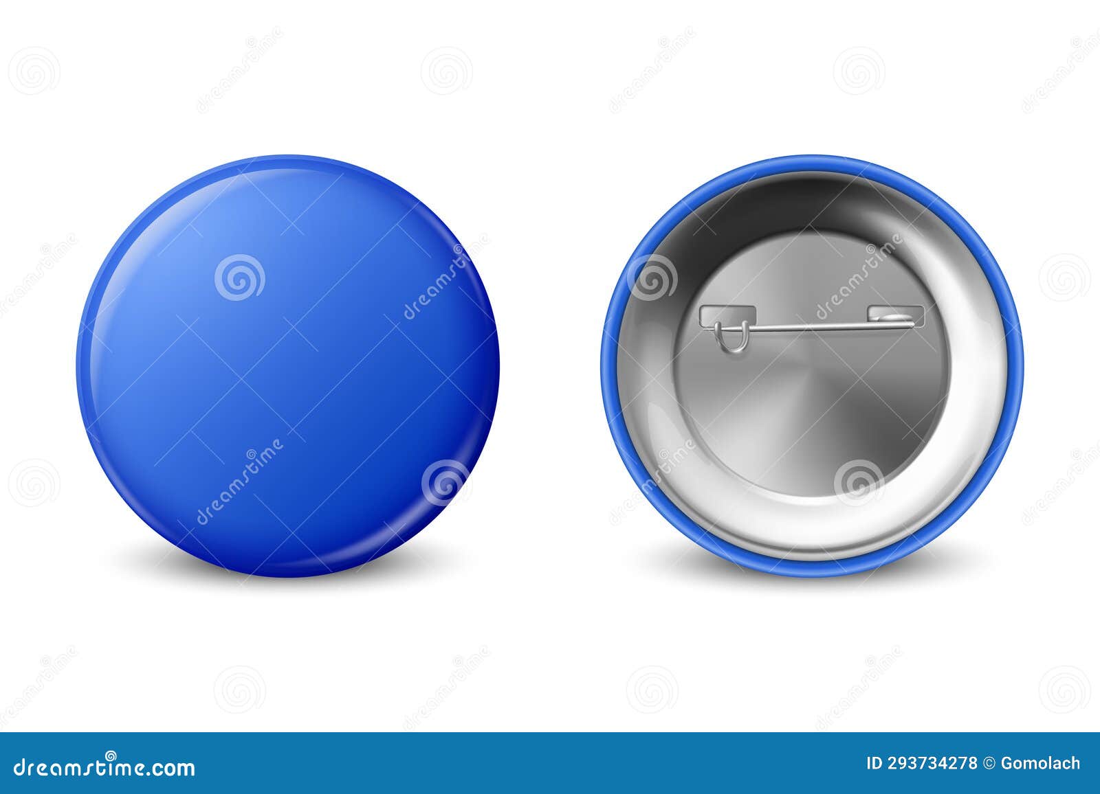 Vector 3d Realistic Blank Blue Round Button Badge Set Closeup Isolated ...