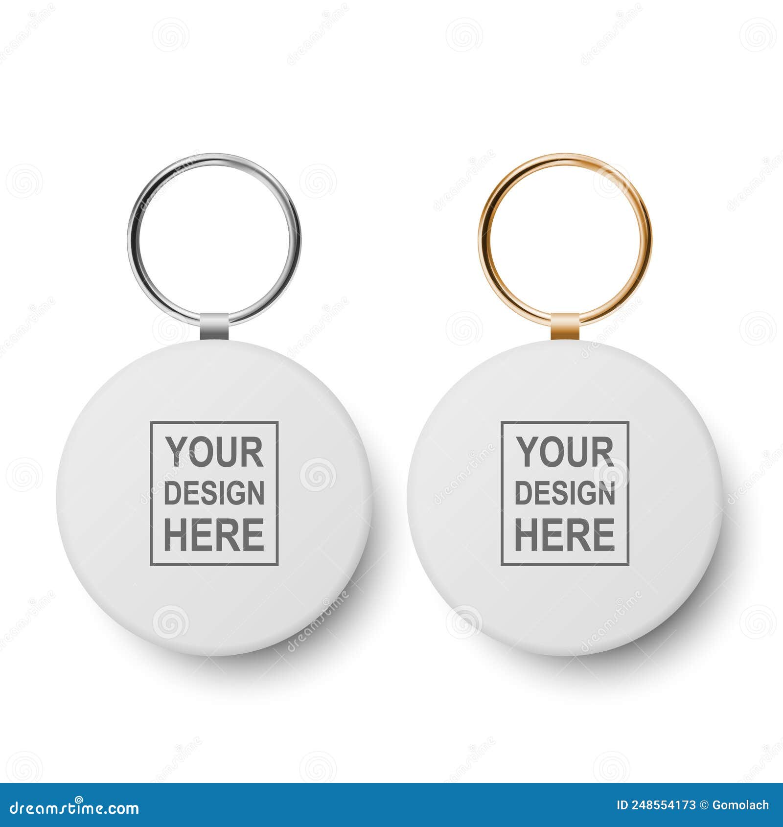 Vector 3d Realistic Blank White Round Keychain with Ring and Chain for ...