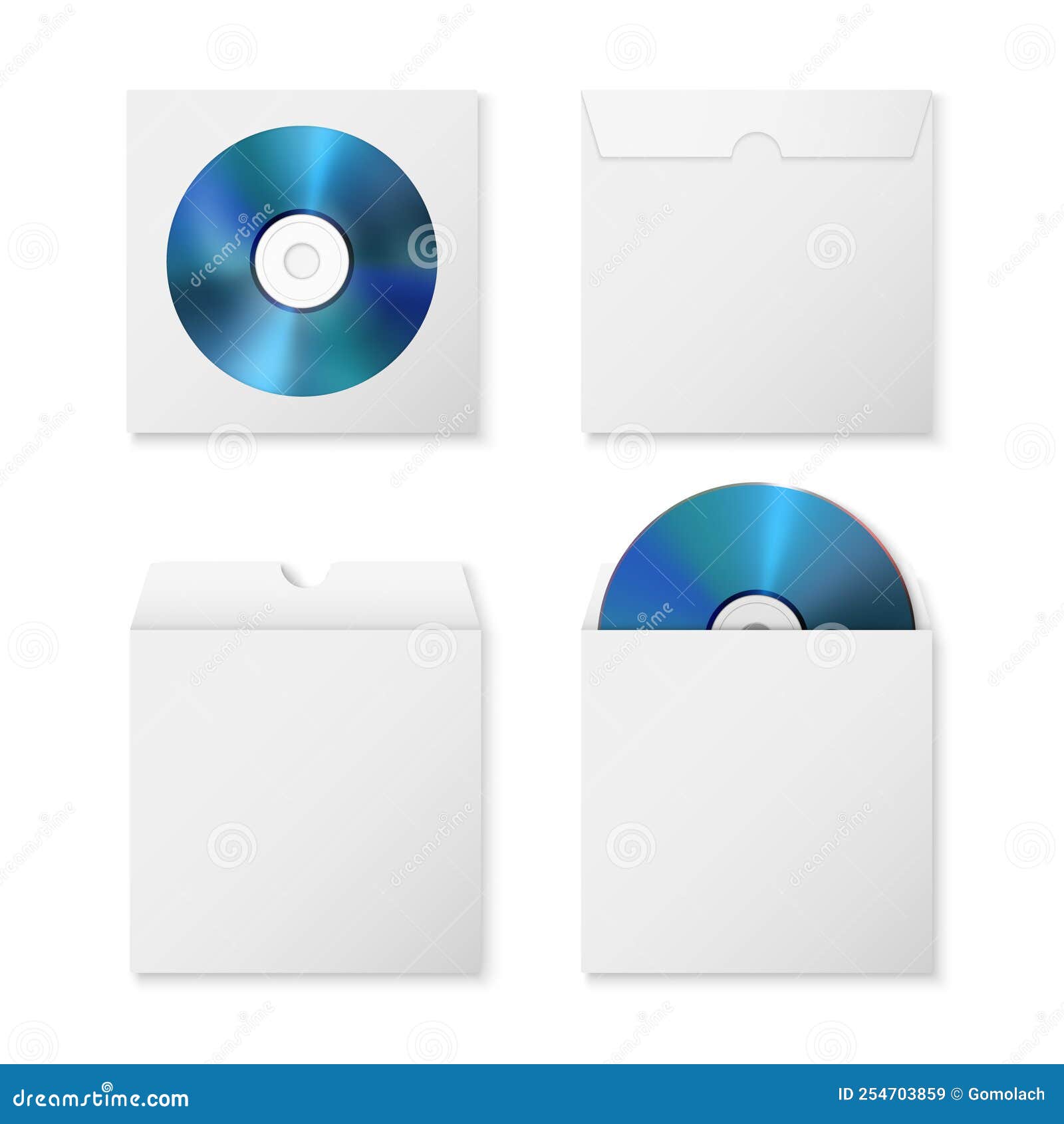 Vector 3d Realistic Blue CD, DVD with Paper Cover, Envelope, Case ...