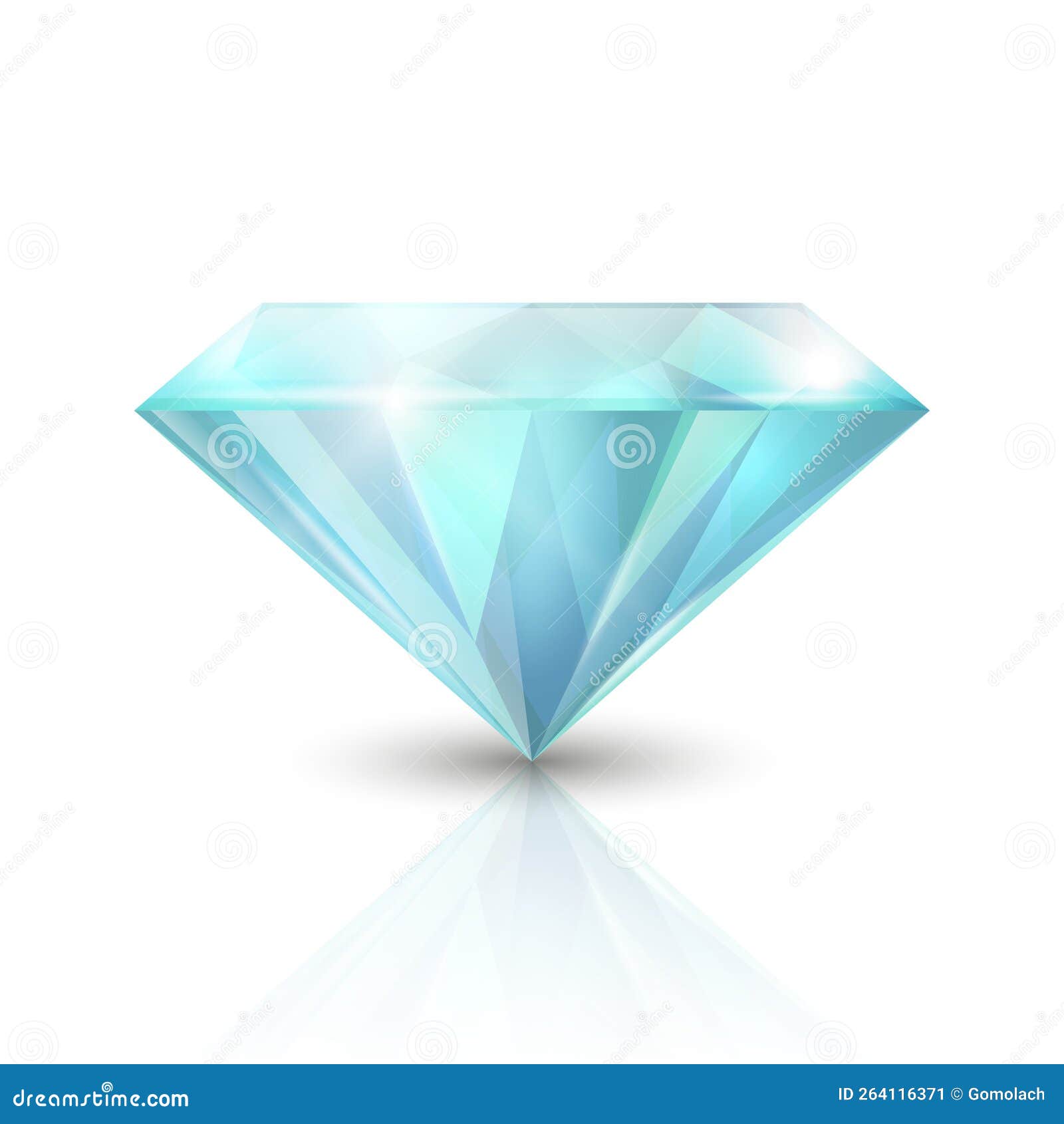 Vector 3d Realistic Blue Transparent Triangular Glowing Gemstone ...