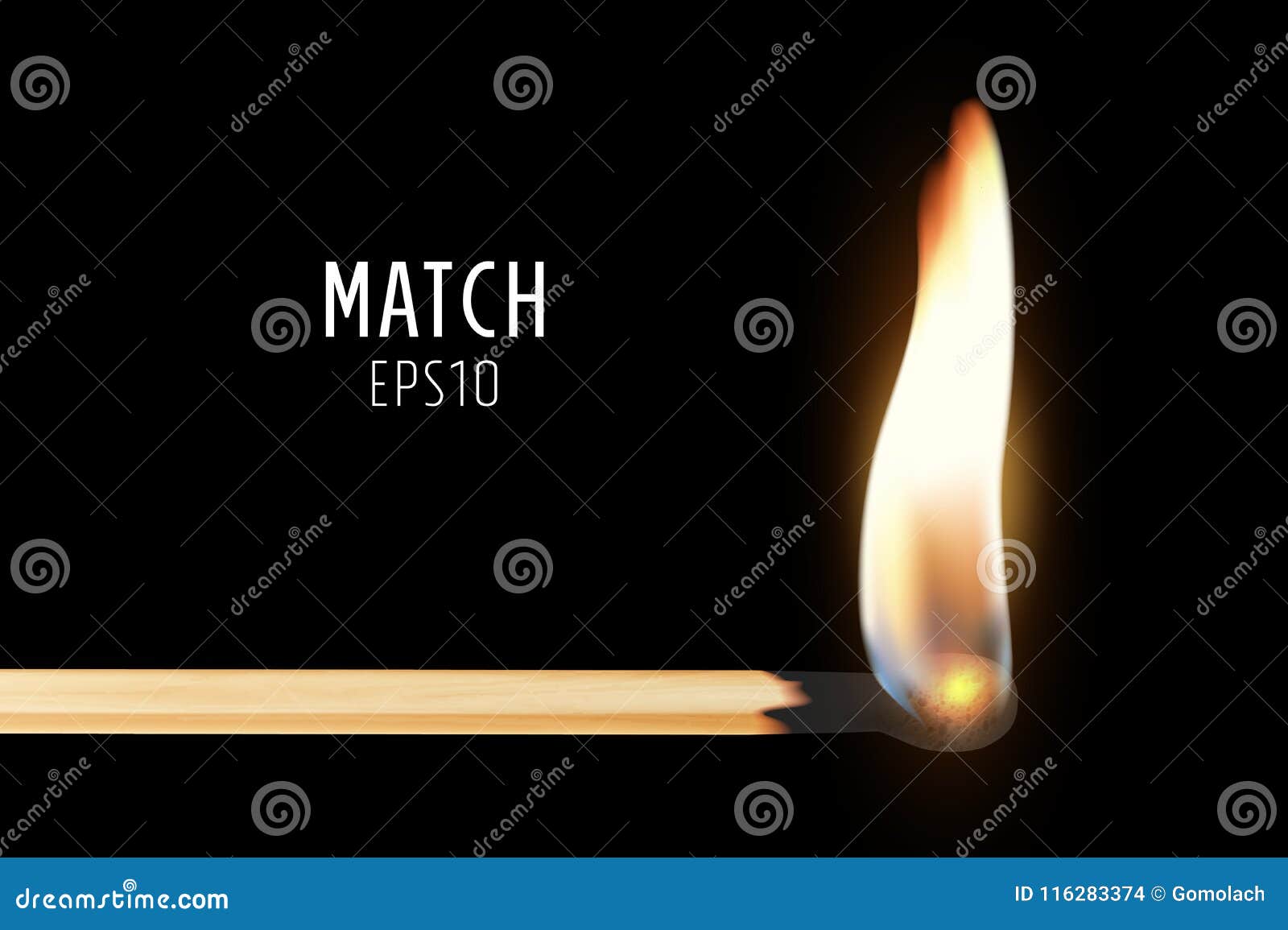 Vector 3d Realistic Burning Match Stick Icon Closeup on Dark Background ...