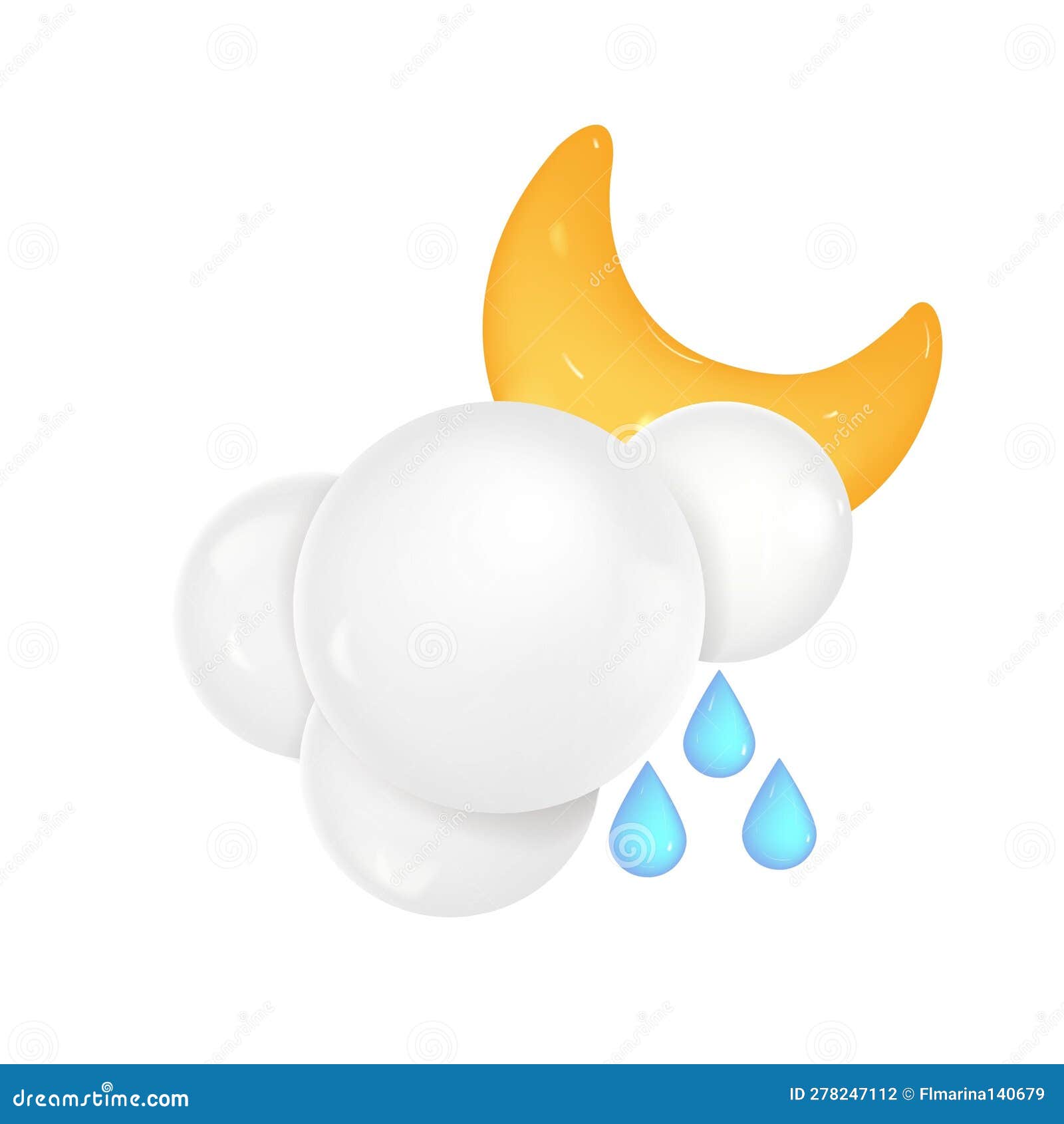 Vector 3D Realistic Cloud with Three Water Drops and a Crescent Moon ...
