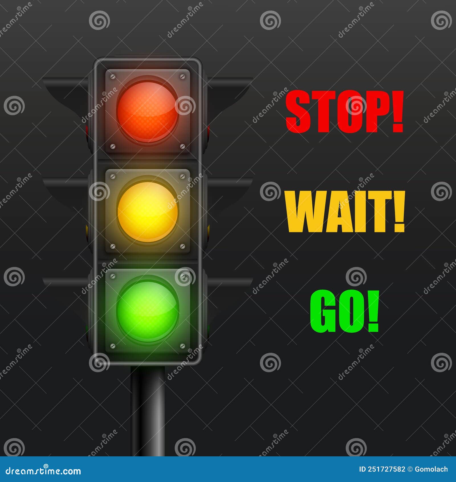 Vector 3d Realistic Detailed Road Traffic Lights Isolated On Black Stop Wait Go Signal Sign