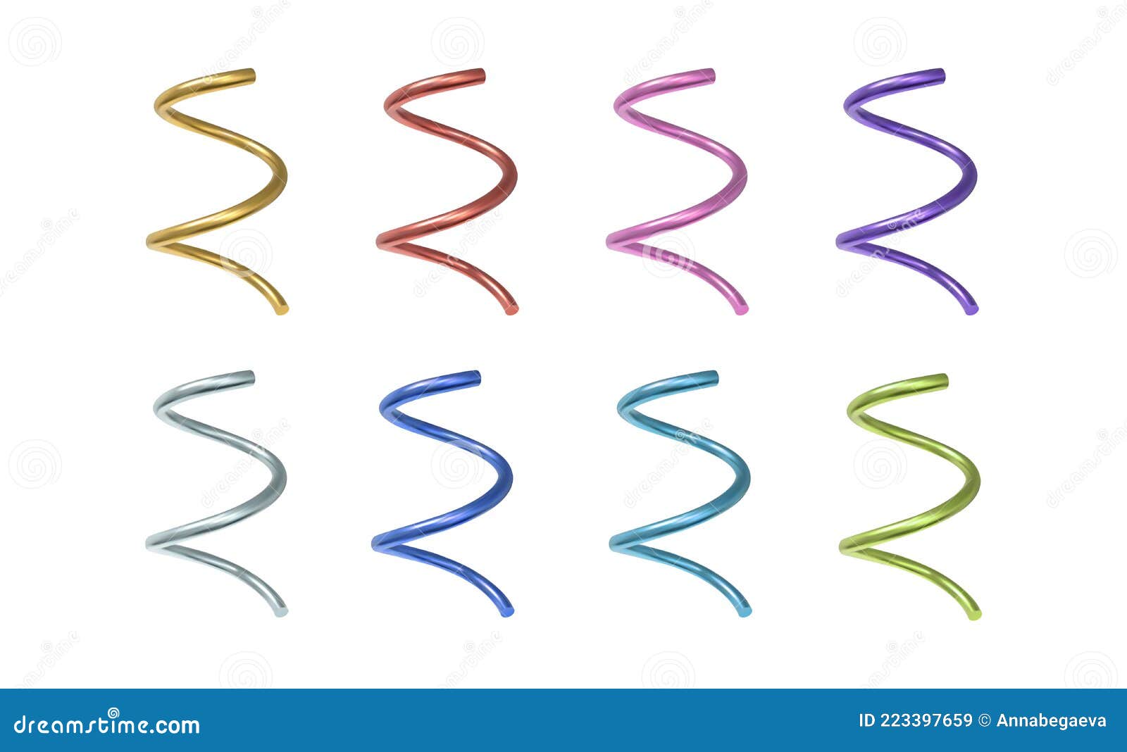 Vector 3d Realistic Geometric Objects. Isolated Metallic Colorfus Helix ...