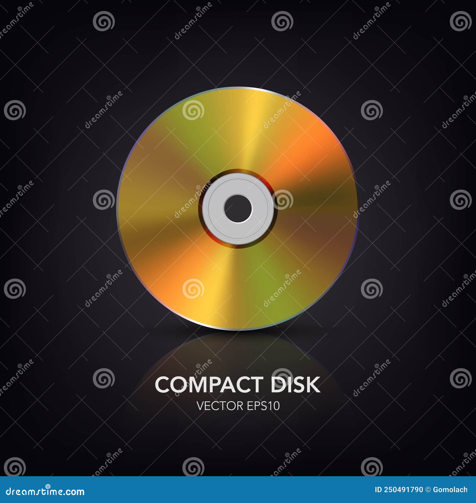 Vector 3d Realistic Golden CD, DVD on Black with Reflection. CD Design ...