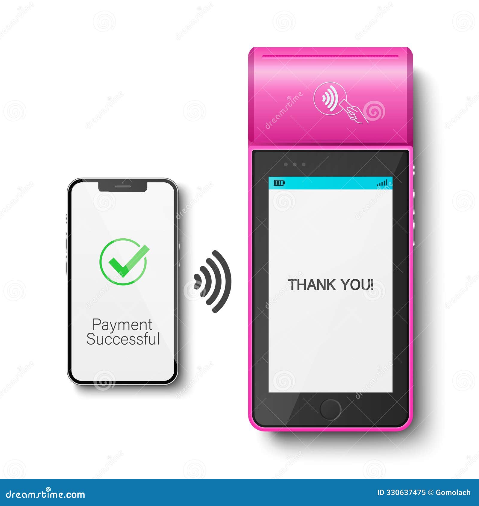 Vector 3D Realistic NFC Payment Terminal and Smartphone. Successful ...