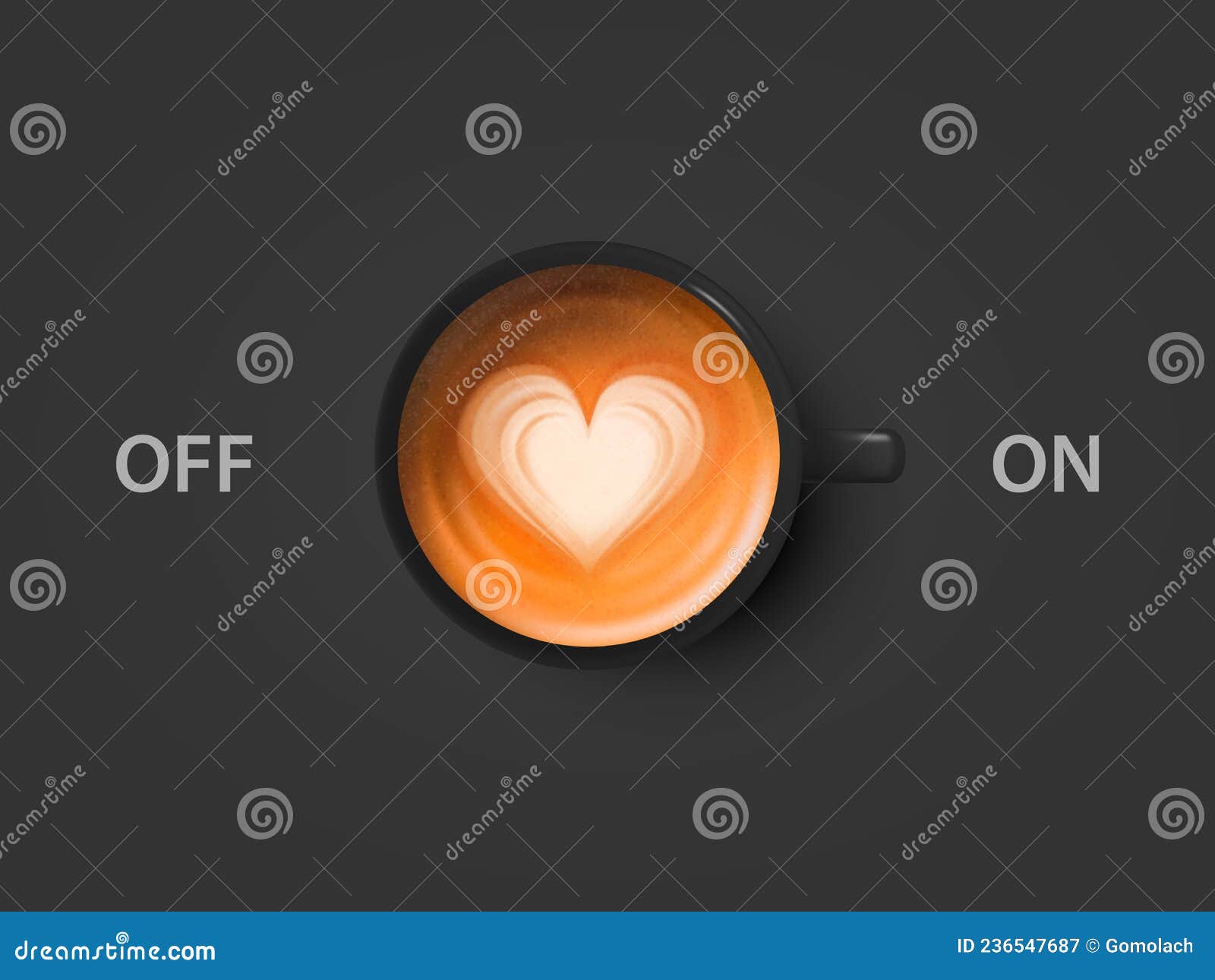 Vector 3d Realistic Off, on Switch with Milk Foam Coffee in Black ...