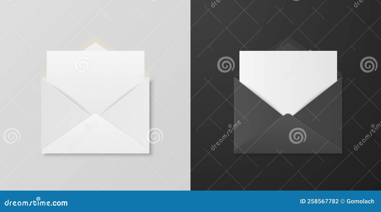 Vector 3d Realistic Opened White and Black Envelope Set. Isolated ...