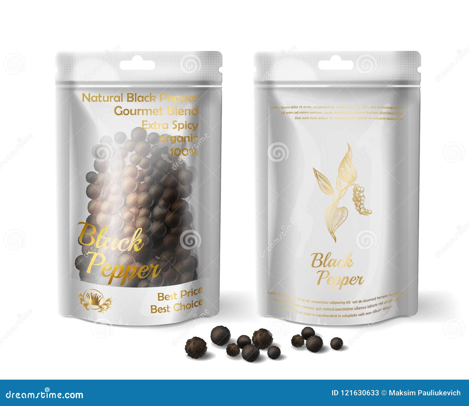 Vector 3d Realistic Package of Black Pepper Stock Vector - Illustration ...