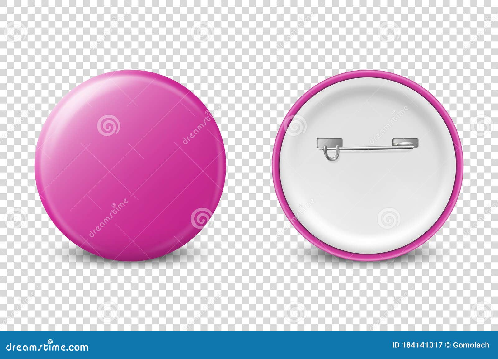 Vector 3d Realistic Pink Metal, Plastic Blank Button Badge Icon Set ...