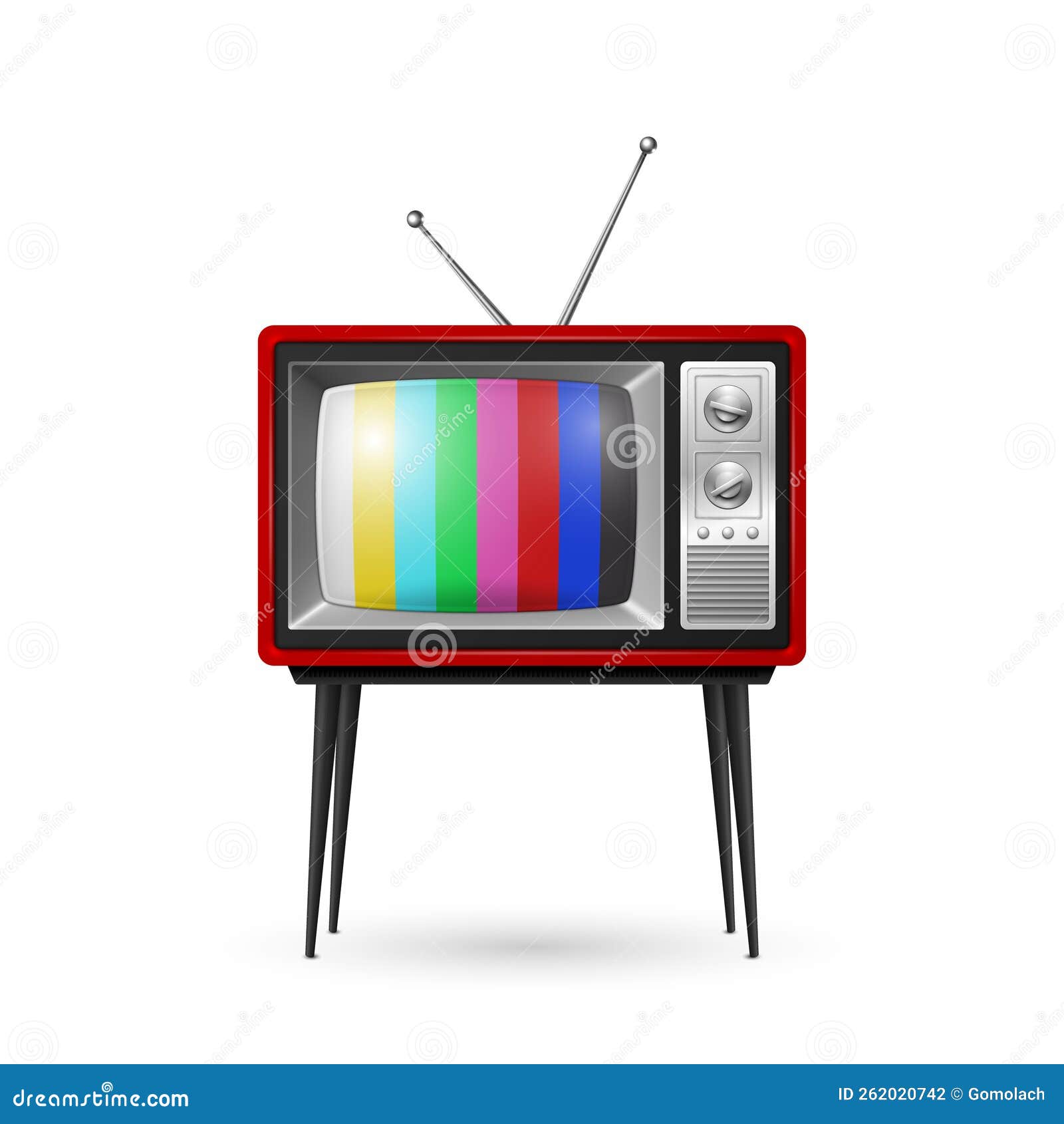 Vector 3d Realistic Red Retro Striped Screen TV Receiver Isolated on ...