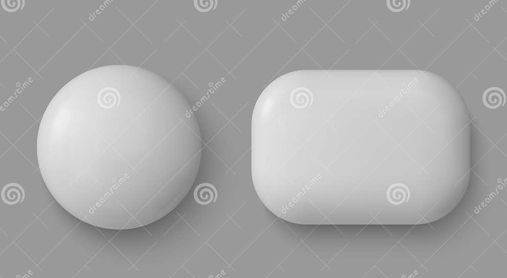 Vector 3d Realistic Round and Square White Button Pin Badge, Plastic ...