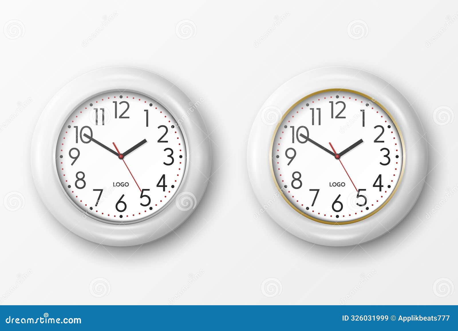 Vector 3d Realistic Simple Round White Wall Office Clock with White ...