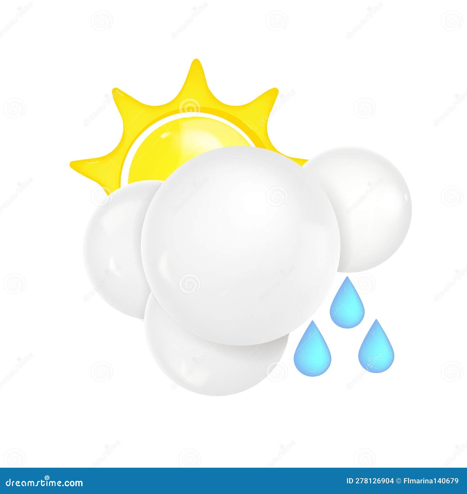 Vector 3D Realistic Solid Cloud with Three Waterdrops and the Yellow ...