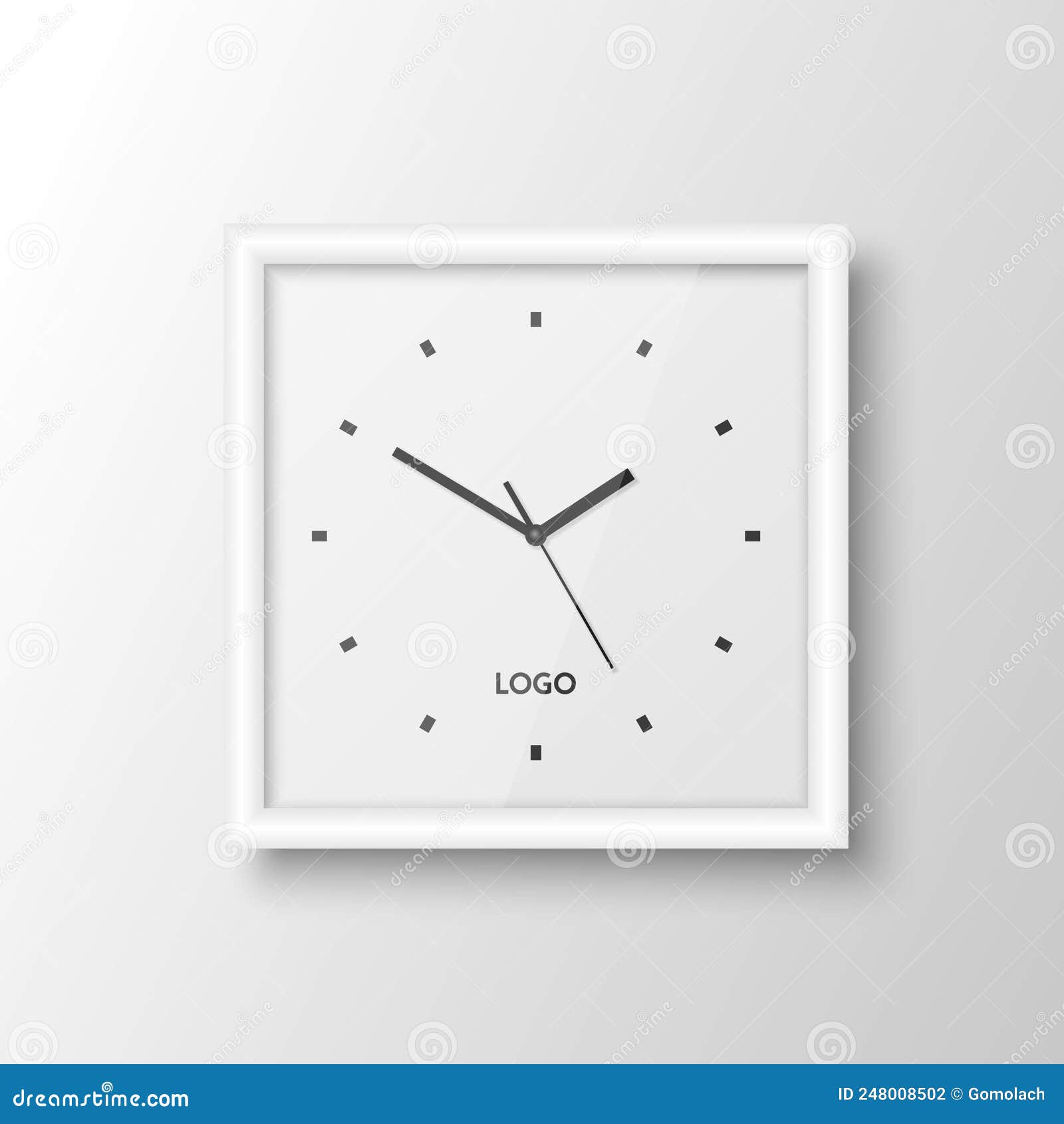 Vector 3d Realistic Square White Wall Office Clock Design Template ...