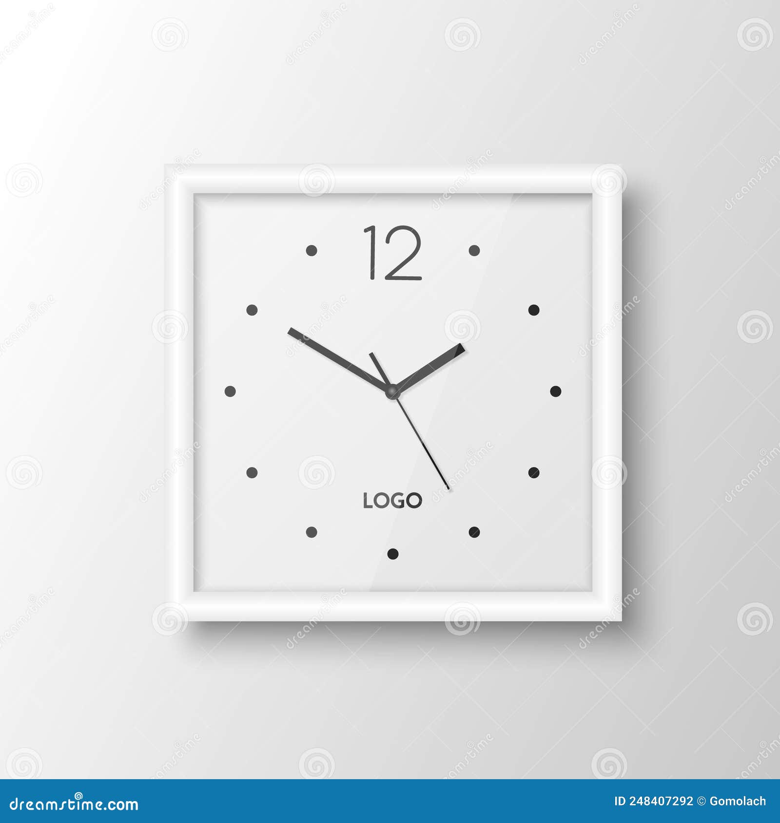 Vector 3d Realistic Square White Wall Office Clock Design Template ...
