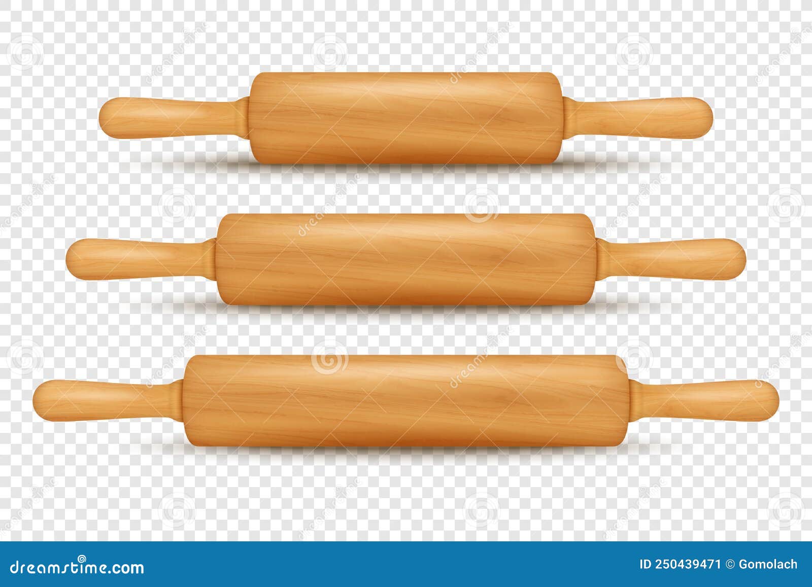 Vector 3d Realistic Textured Wooden Rolling Pin Icon Set Isolated ...
