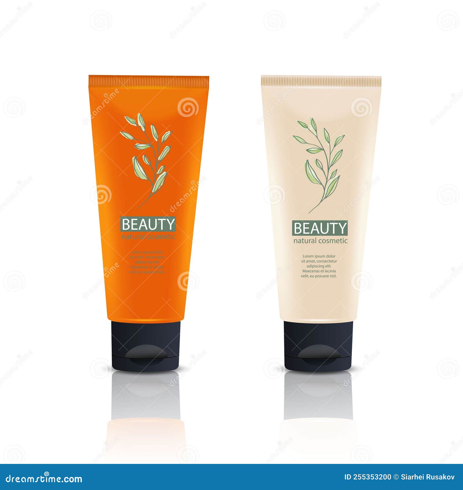 Vector 3d Realistic Two Tubes, Cream, Orange Tube Packaging with Black ...