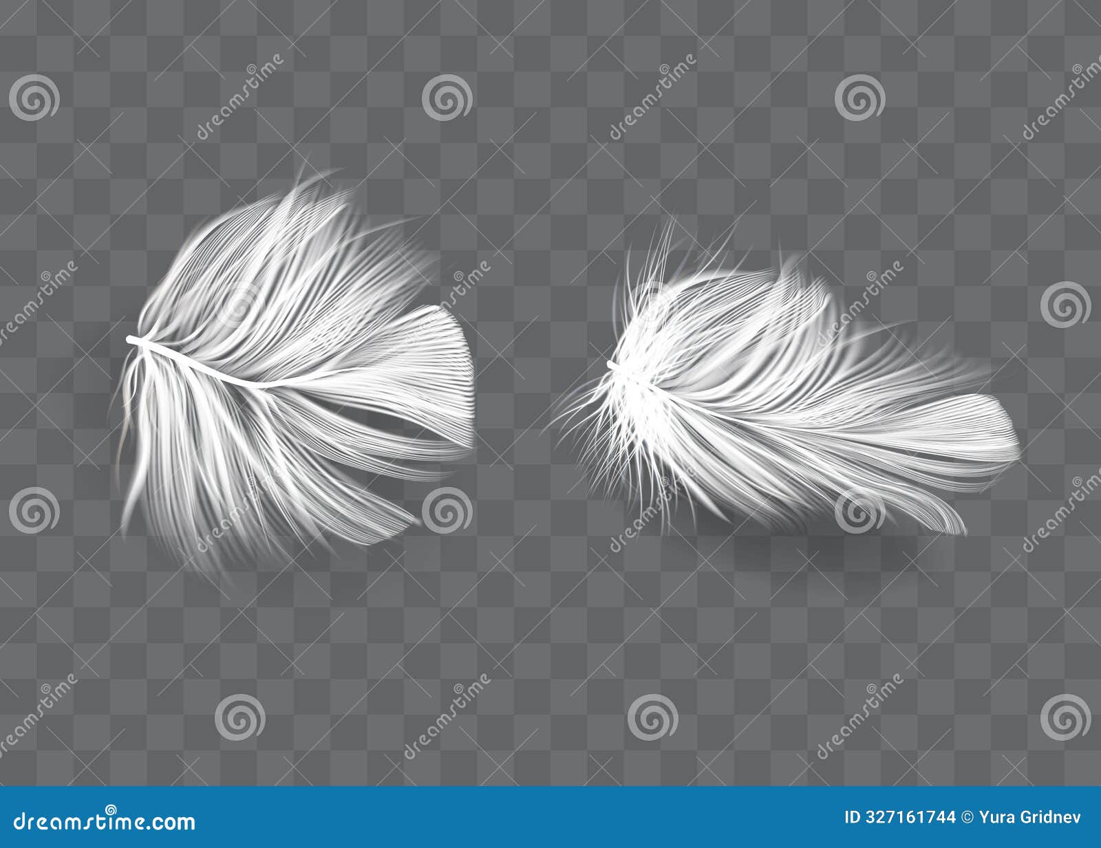 Vector 3d Realistic Various Falling White Fluffy Twisted Feather Set ...