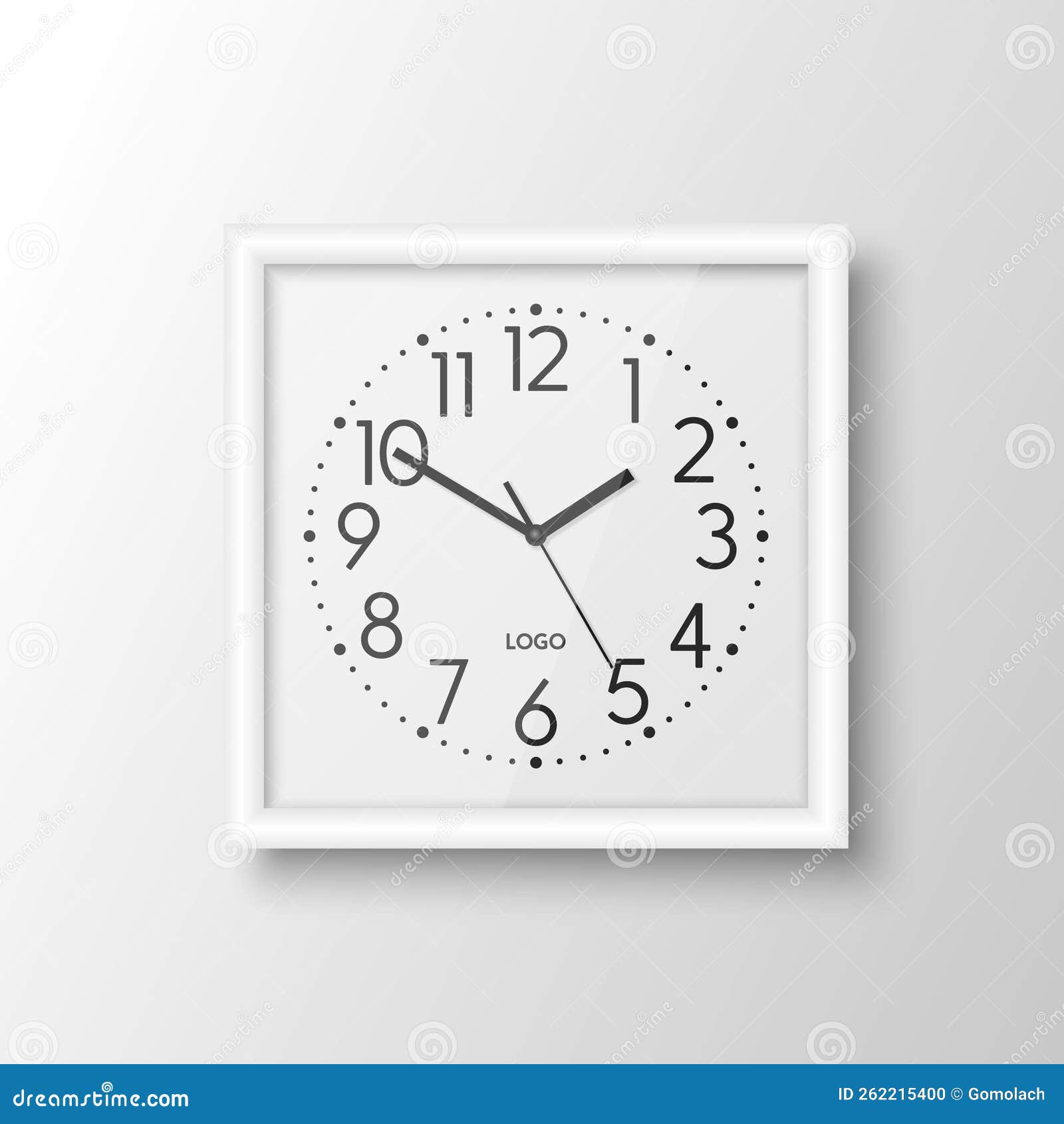 Vector 3d Realistic White Square Wall Office Clock, Design Template ...