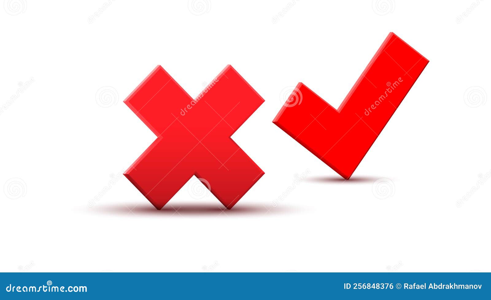 Vector 3d Red Checkmark and Cross Reject Checklist Icons. Correct or ...