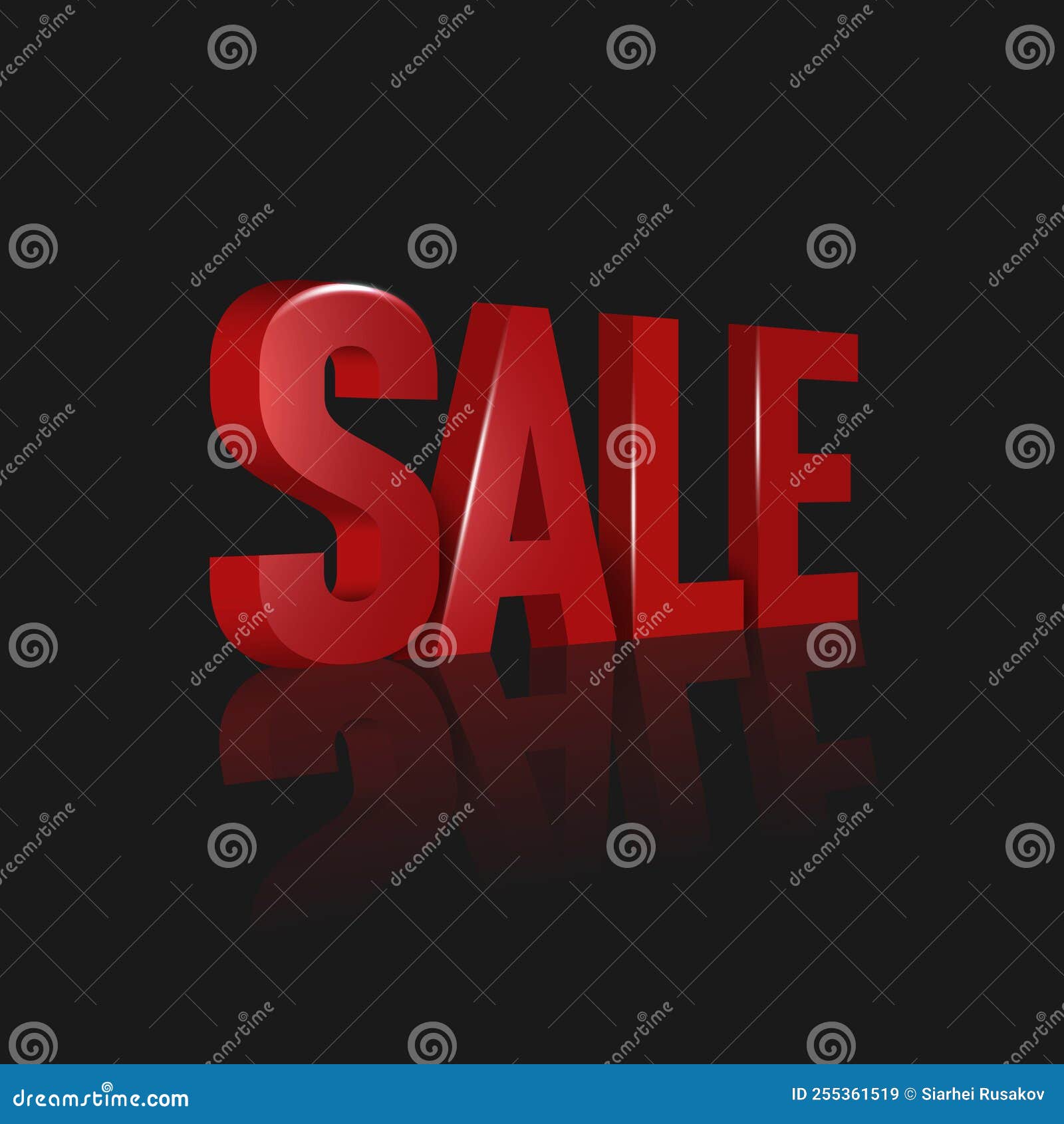 Vector 3d Red Sales Logo on a Black Background with Reflection and ...