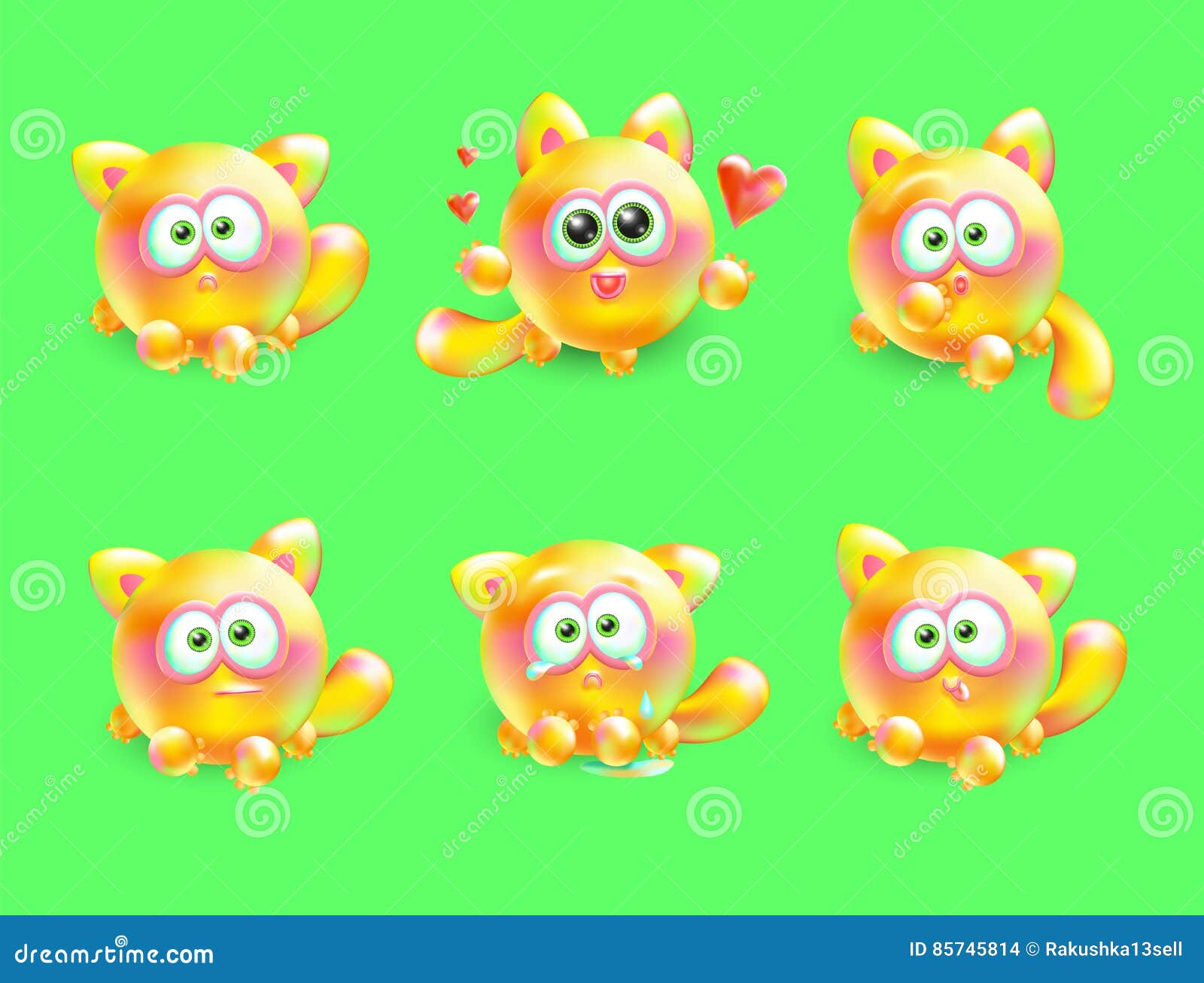 Vector 3d Set of Emotional Little Kittens. Realistic Multi-colored Cat ...