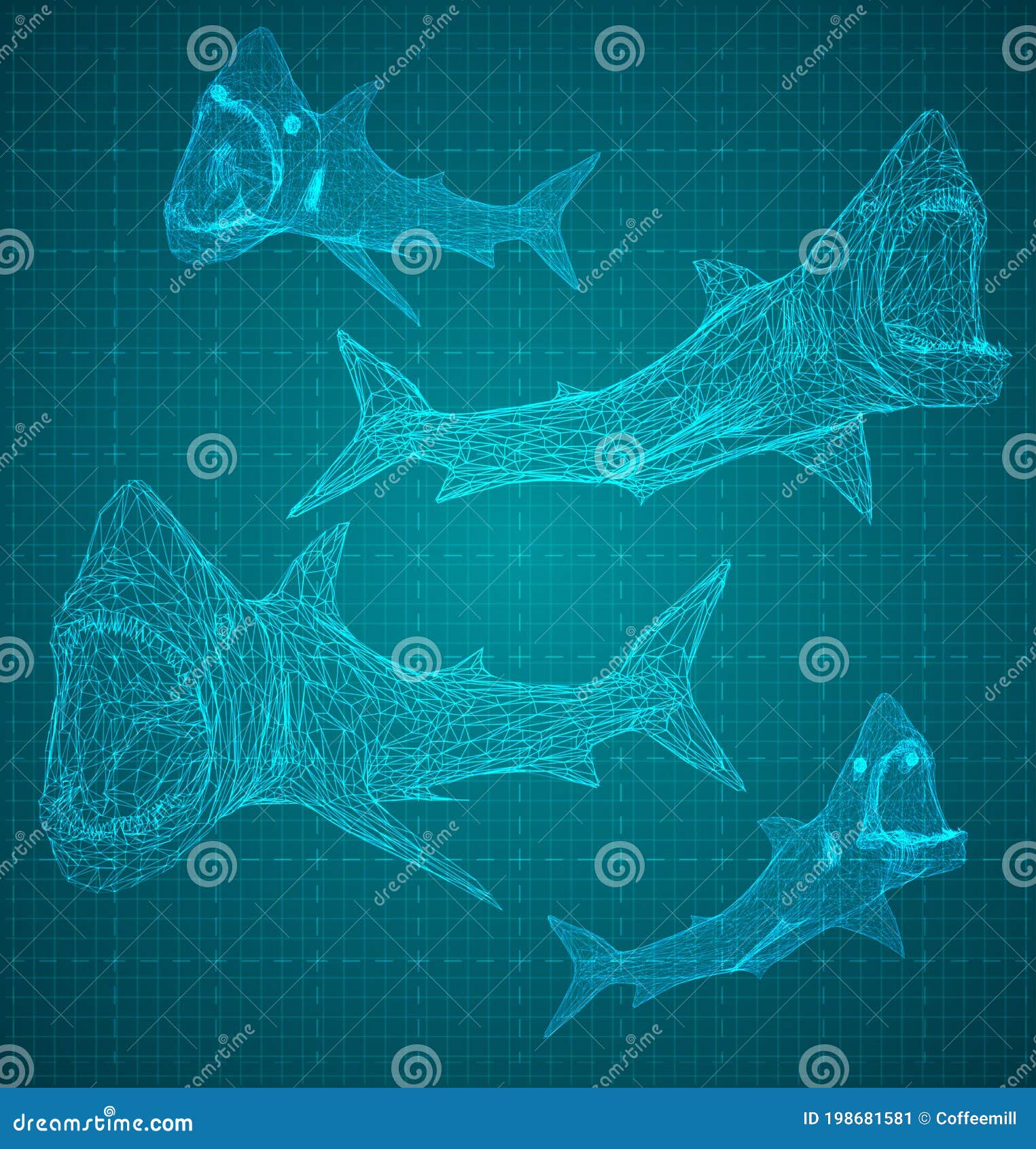 Vector 3d Shark from a Triangular Grid Stock Illustration ...