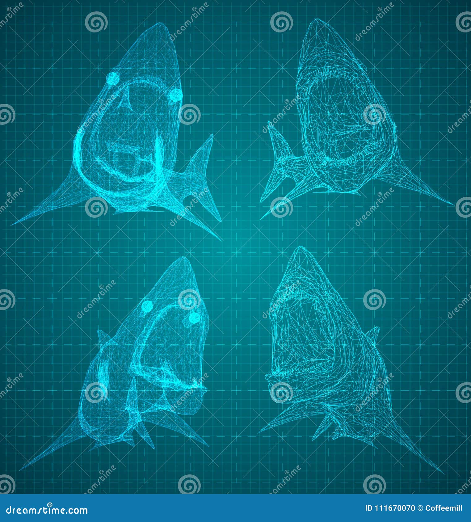 Vector 3d Shark from a Triangular Grid. Stock Vector - Illustration of ...