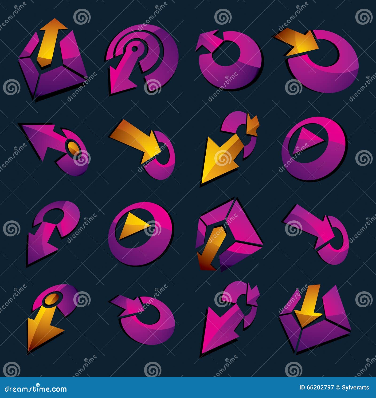 Vector 3d Simple Navigation Pictograms Collection. Set of Purple Stock ...