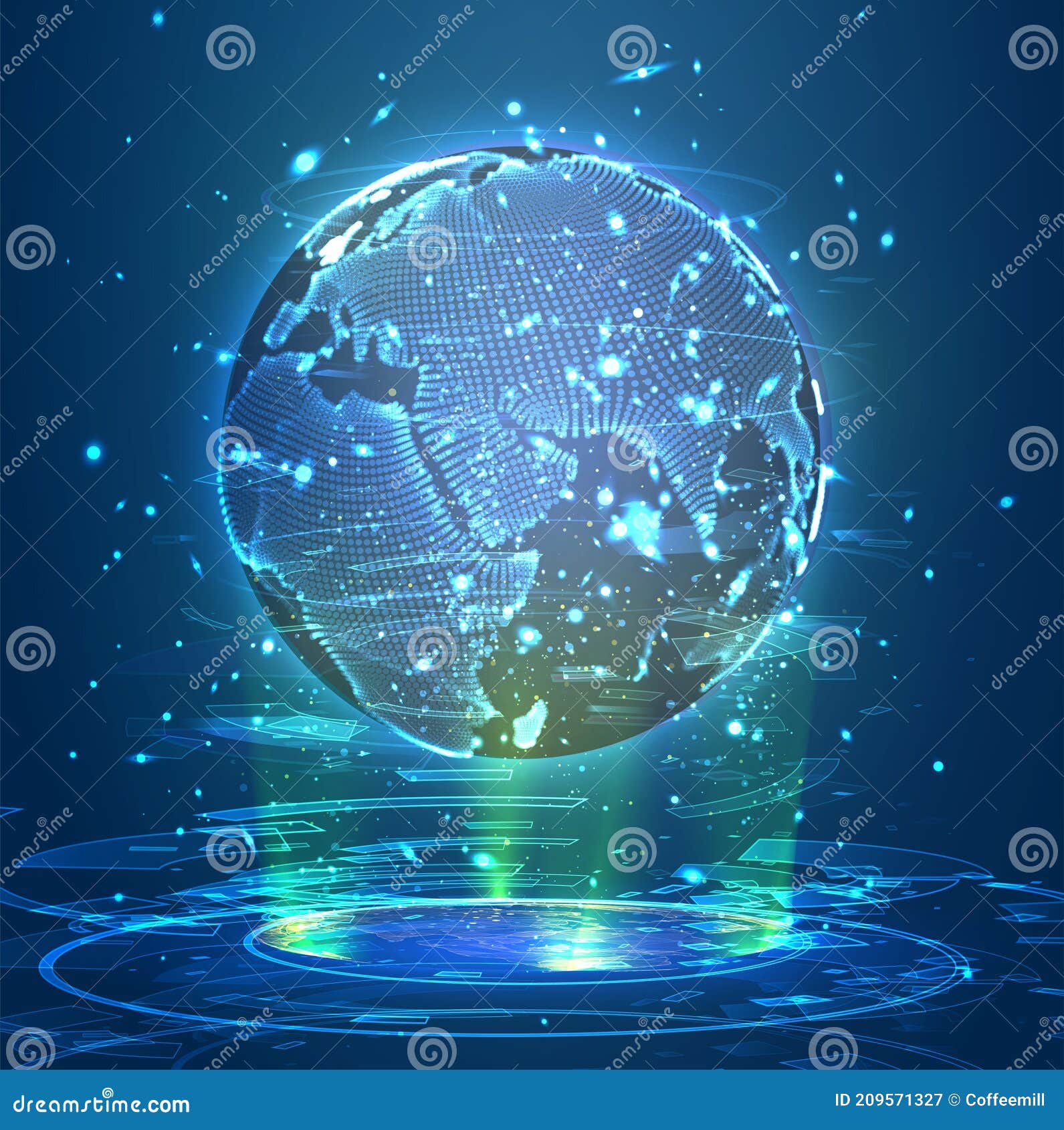 Vector 3d Virtual Reality Planet or Hologram on Dark Background Stock ...