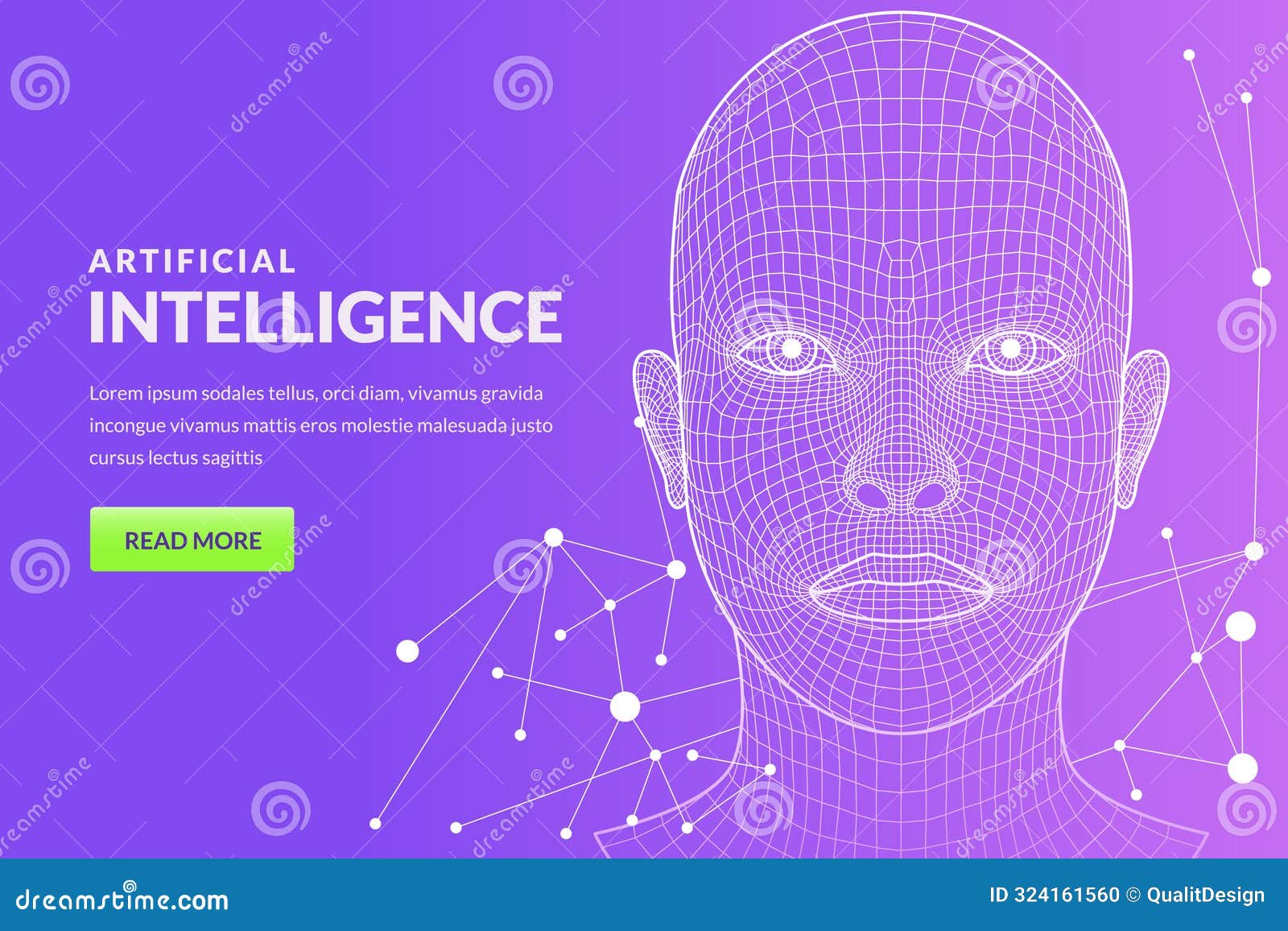 Vector 3d Wireframe Human Face. Grid Mesh Head Illustration. Future ...