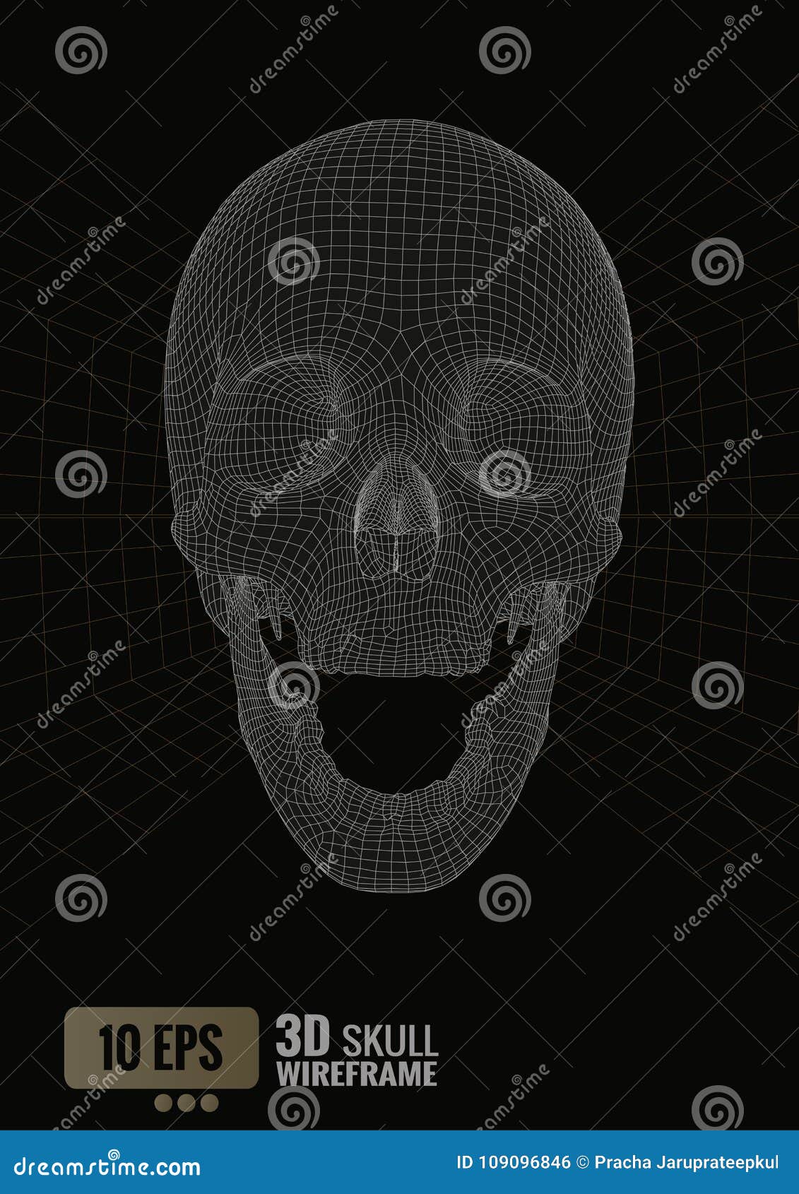 3D Wireframe Skull Front View on Dark BG Stock Vector - Illustration of ...