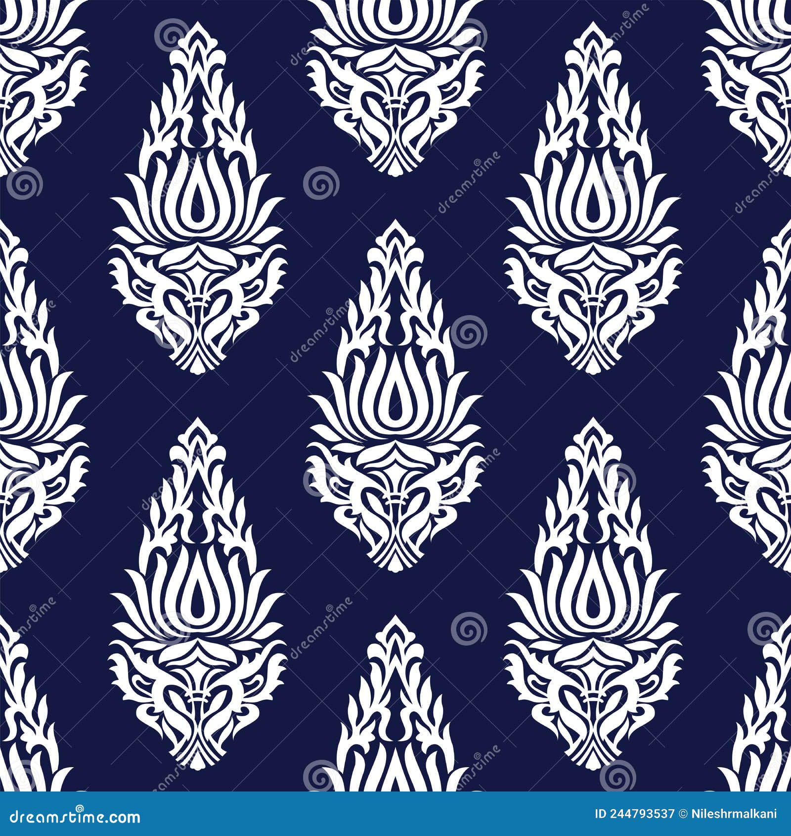 Vector Damask Pattern Design on Dark Background Stock Vector ...