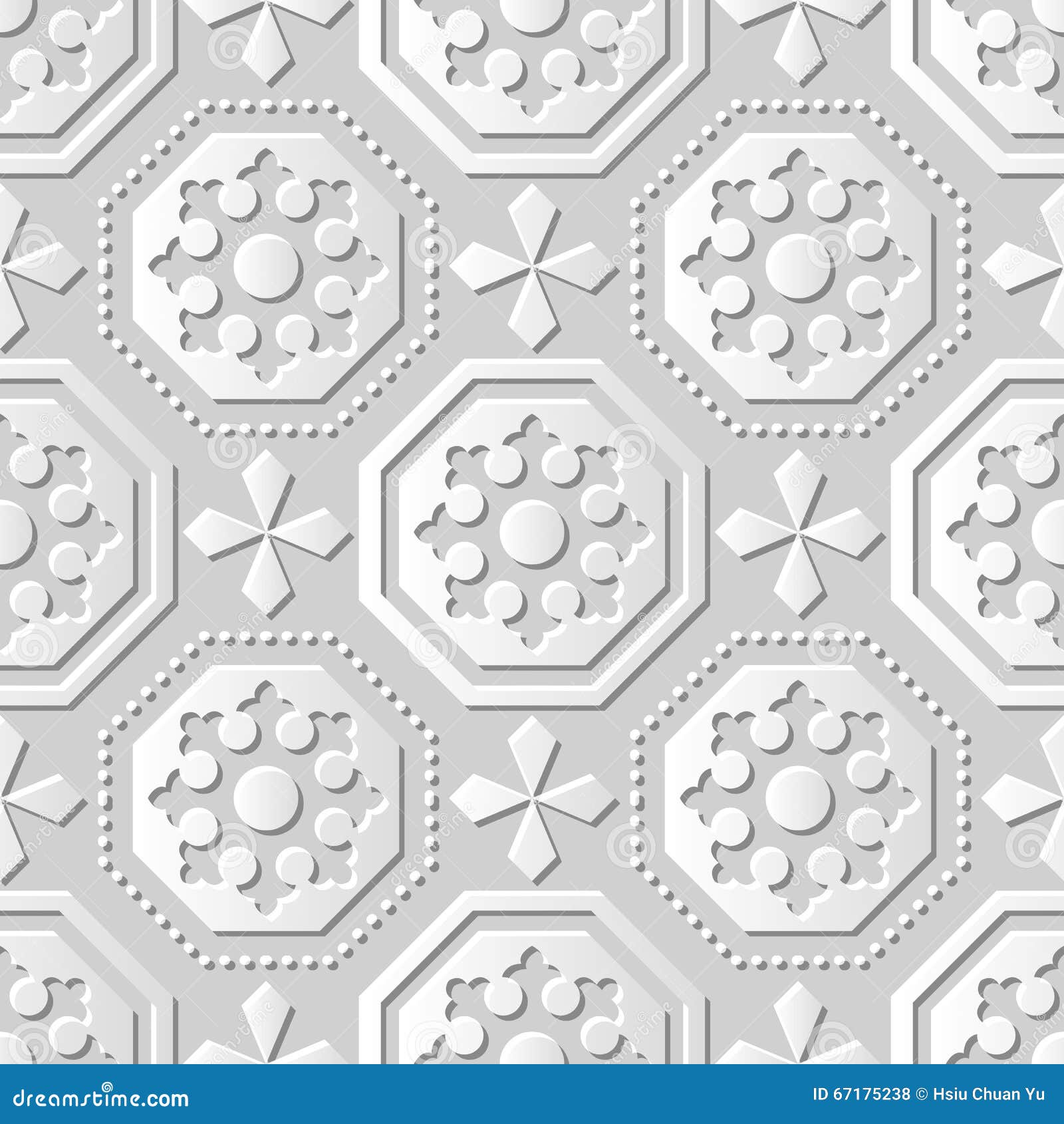 Vector Damask Seamless 3D Paper Art Pattern Background 064 Octagon ...